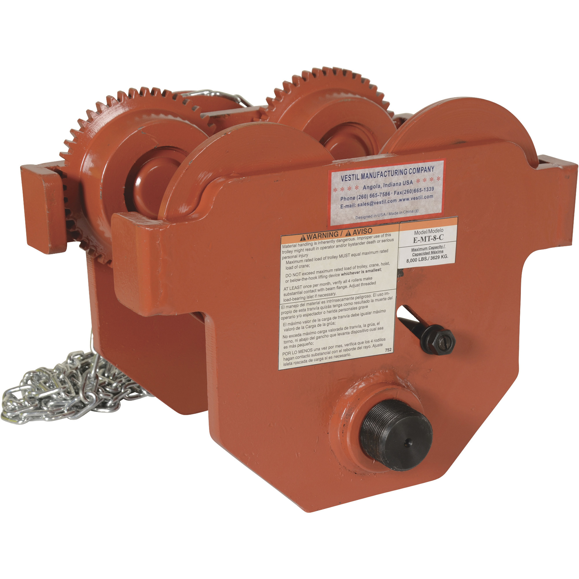 Vestil Eye Manual Geared Trolley - 8,000-Lb. Capacity, Adjustable Width ...