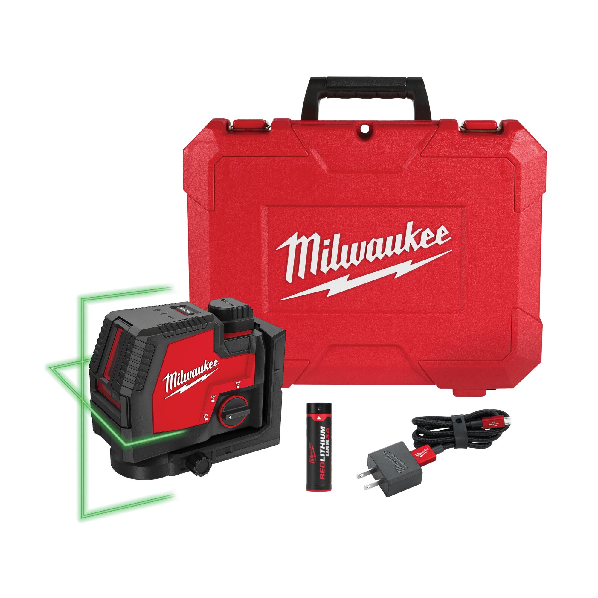Milwaukee USB Rechargeable Green Cross Line Laser, Model# 3521-21 ...