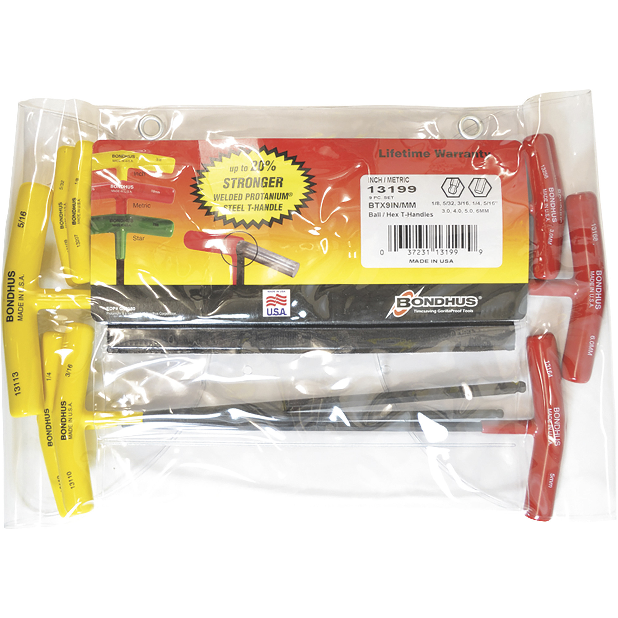 Bondhus Ball and Hex End Tip SAE/Metric Graduated Length T-Handles — 9 ...