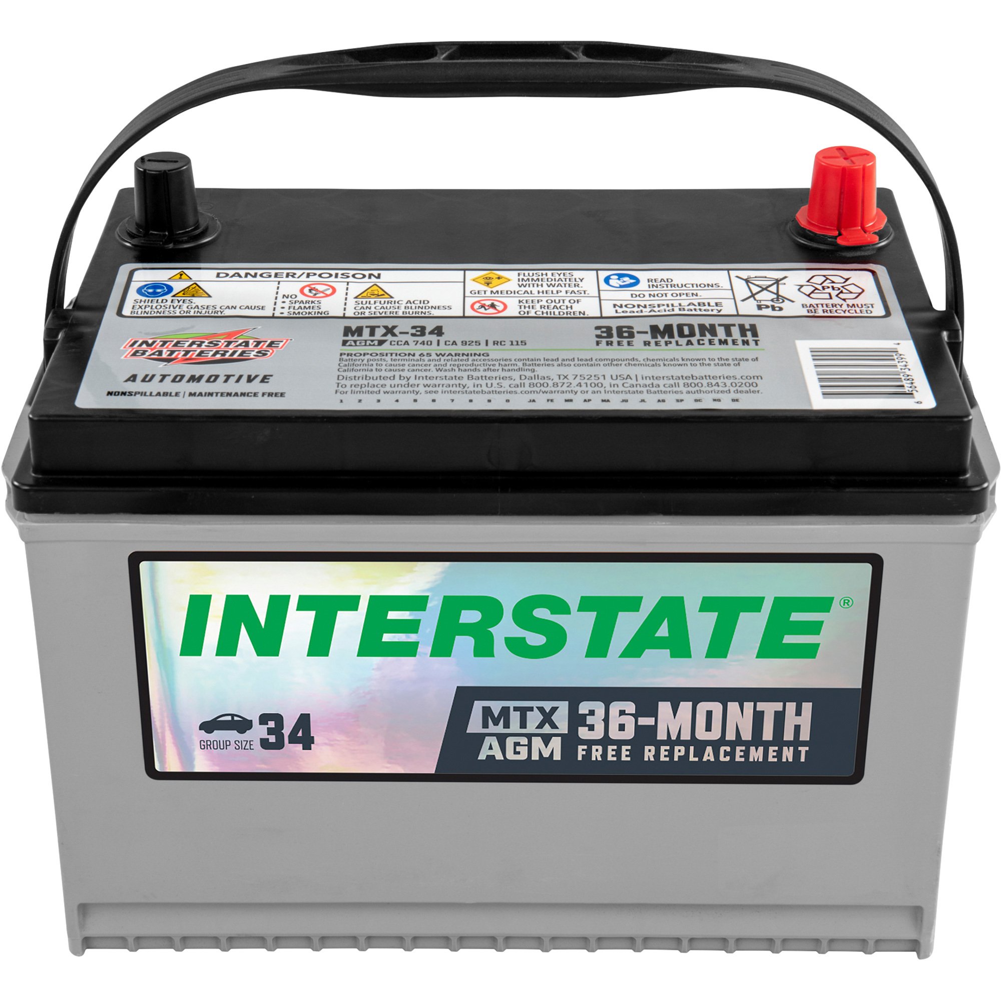 Interstate MTX Series Automotive Battery — Group Size 34, 12 Volt, 740 ...