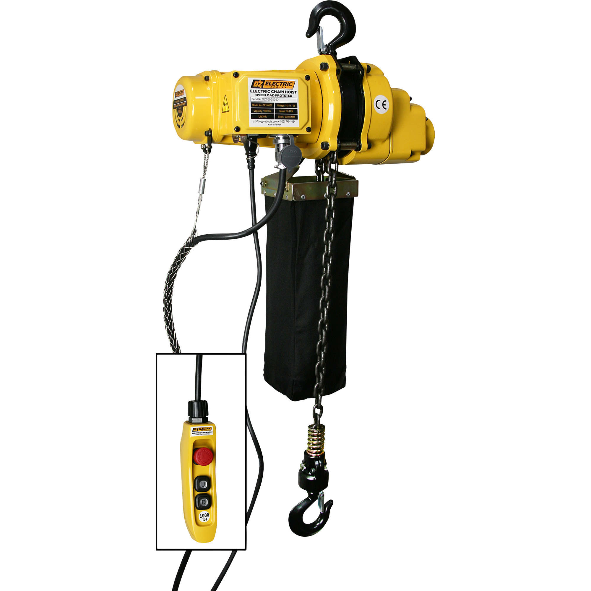 OZ Lifting Products Electric Chain Hoist, 1000-Lb. Capacity, 20ft. Lift ...