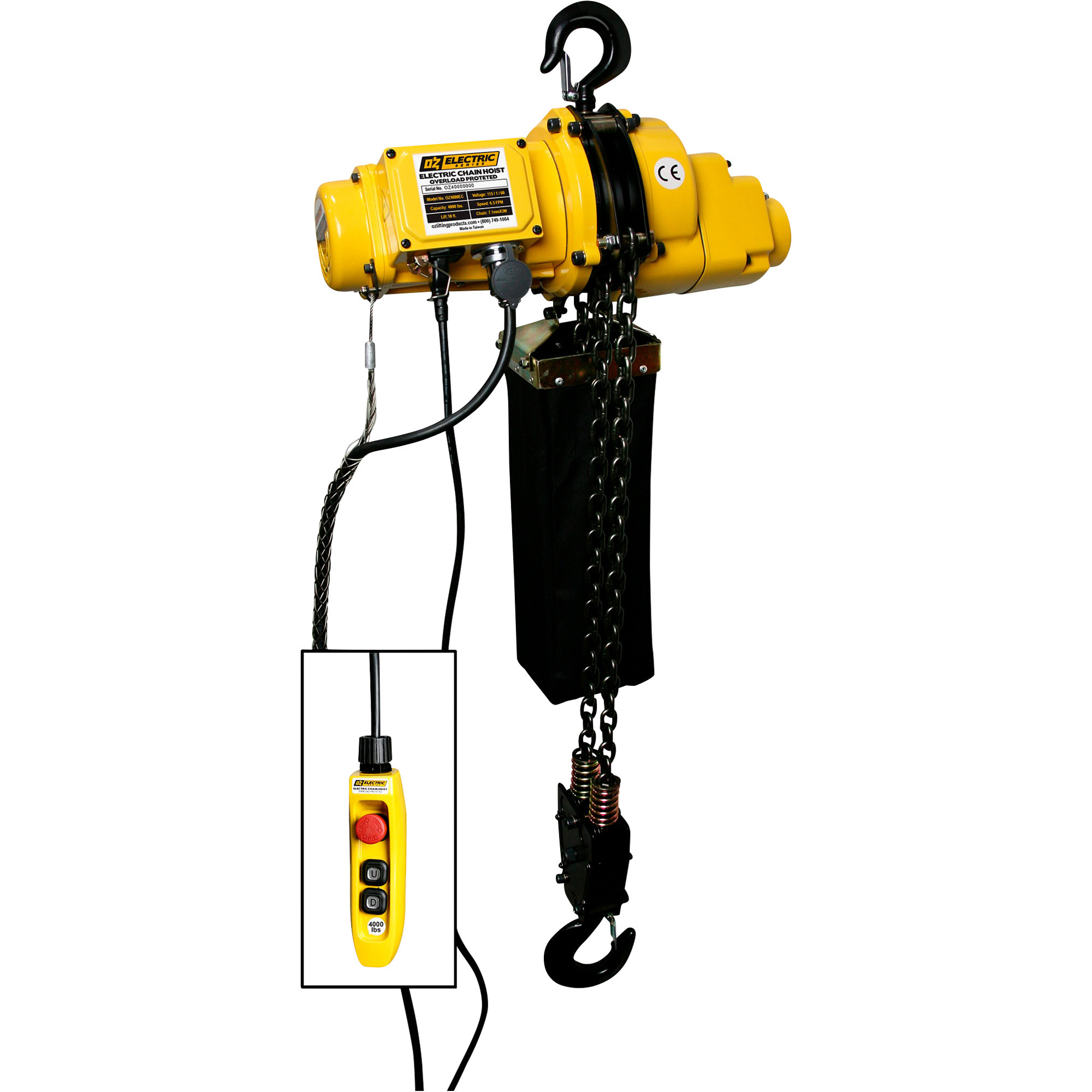 OZ Lifting Products Electric Chain Hoist, 2-Ton Capacity, 10ft. Lift ...