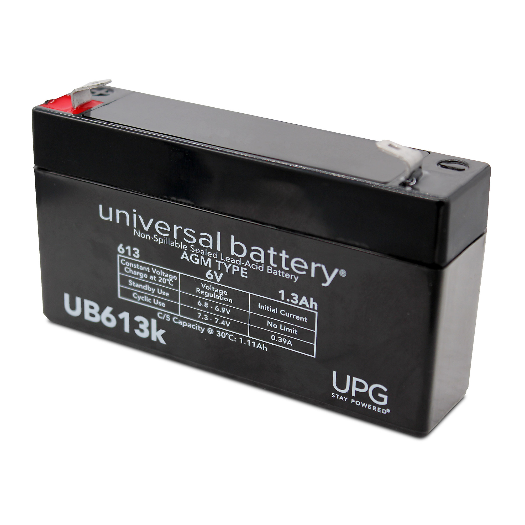UPG Universal Sealed Lead-Acid Battery, AGM-type, 6V, 1.3 Amps, Model ...