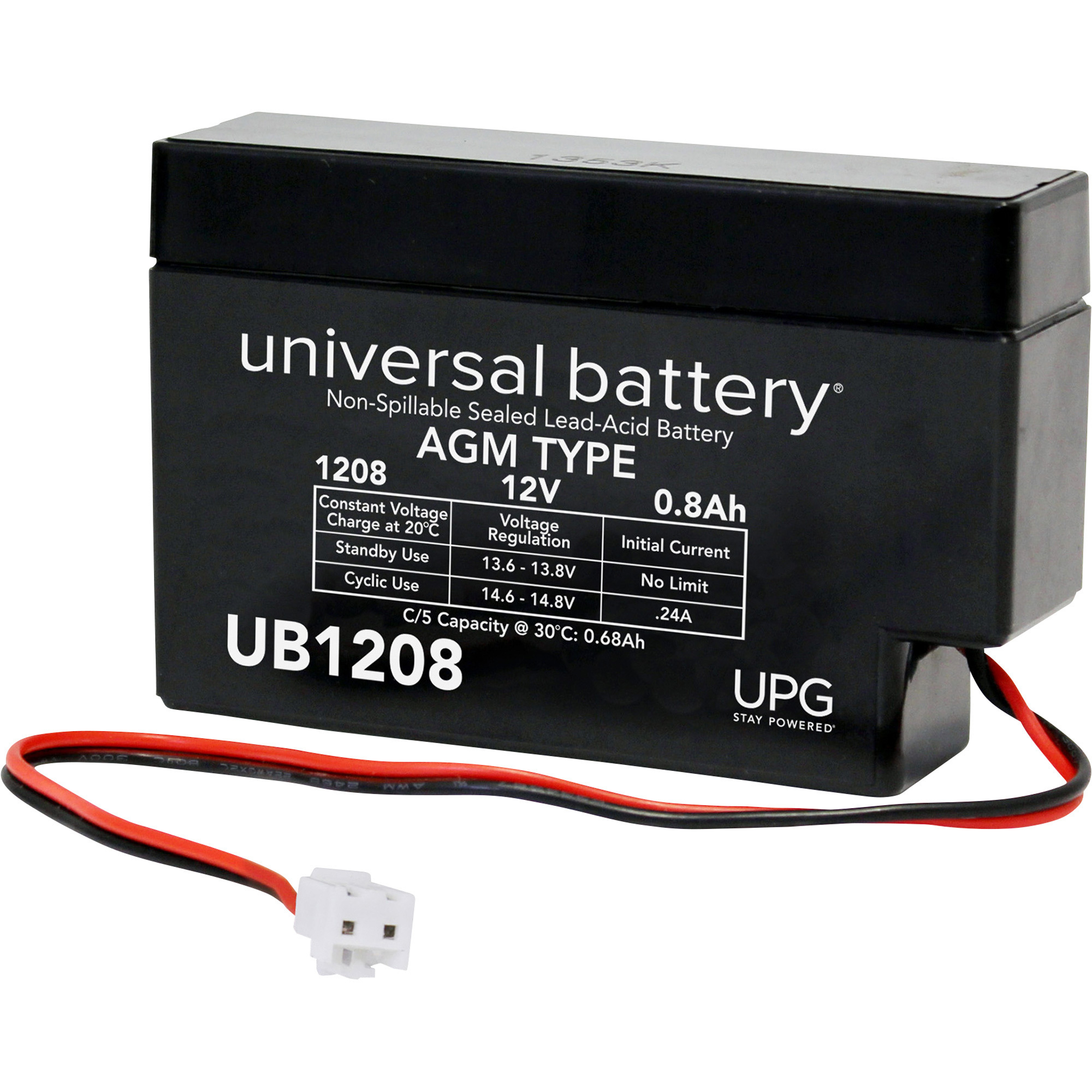 UPG Universal Sealed Lead-Acid Battery, AGM-type, 12V, 0.8 Amps, Model ...