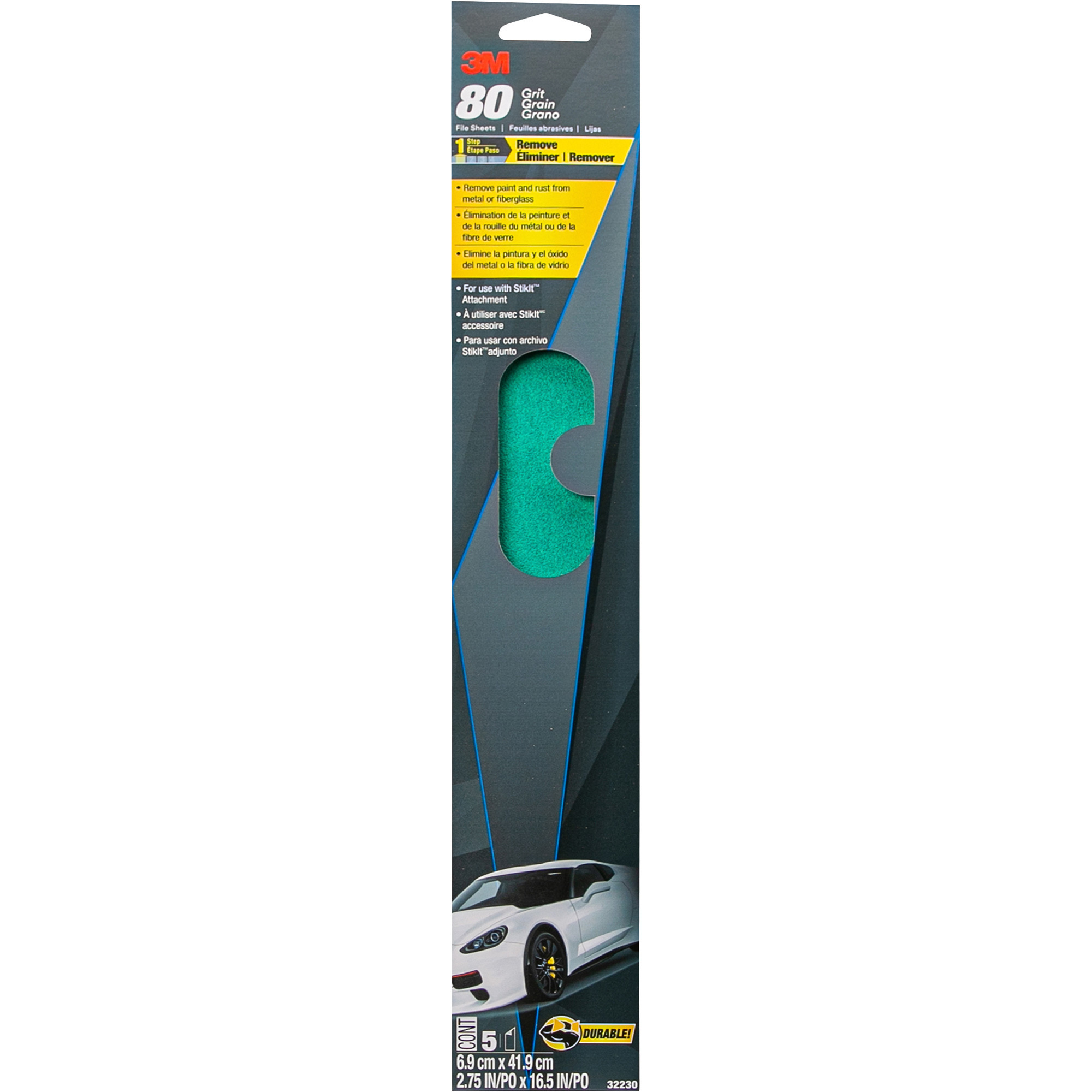 3M Green Corps 80-Grit Clip-On File Sheet, 5-Pack, 2.75in. x 16.5in ...