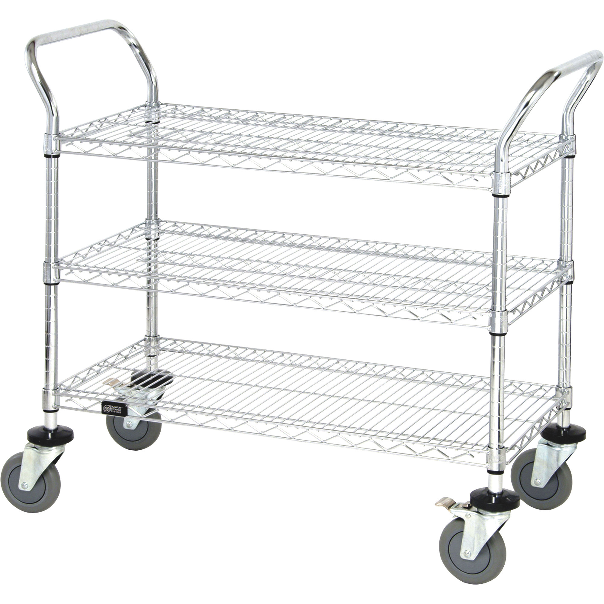Quantum Wire Shelving Mobile Wheeled Utility Cart, 3 Shelves, 24in. x ...