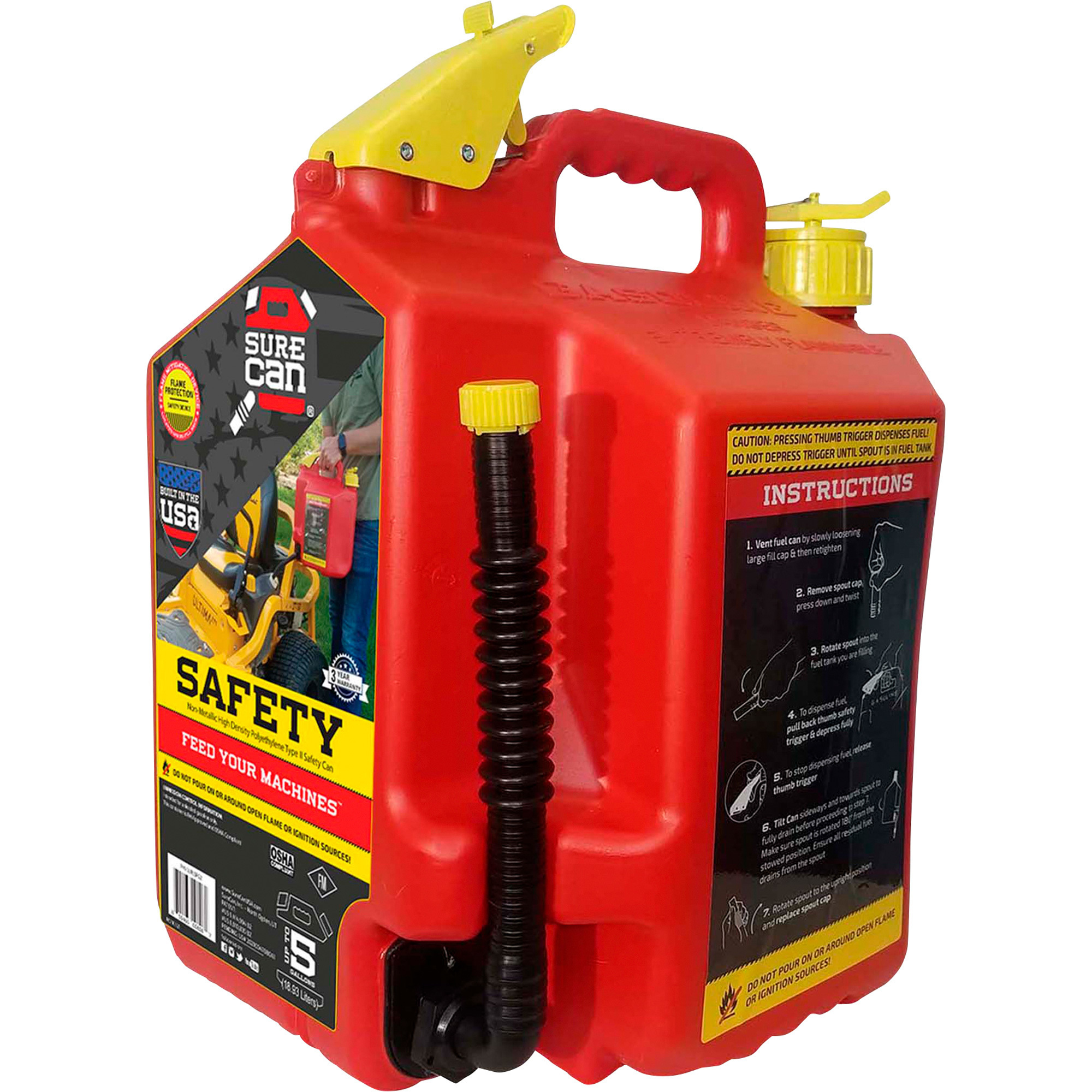 SureCan 5-Gallon Type II Safety Gas Can — Red, Model# SUR5SFG2 ...