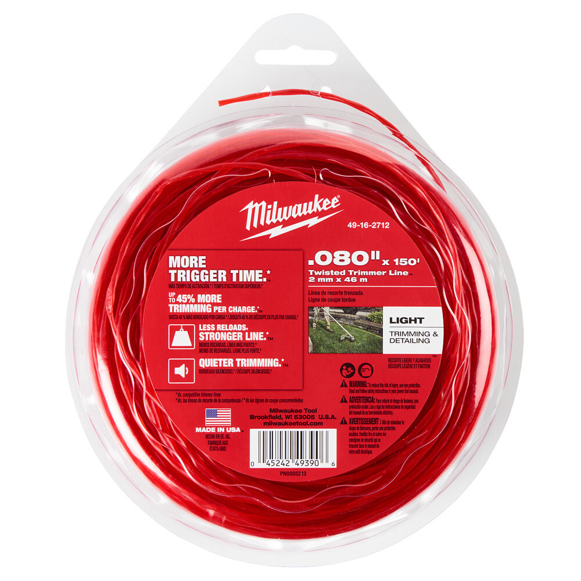 Milwaukee String Trimmer Line, .080in. x 150ft. Spool, Model# 49-16 ...