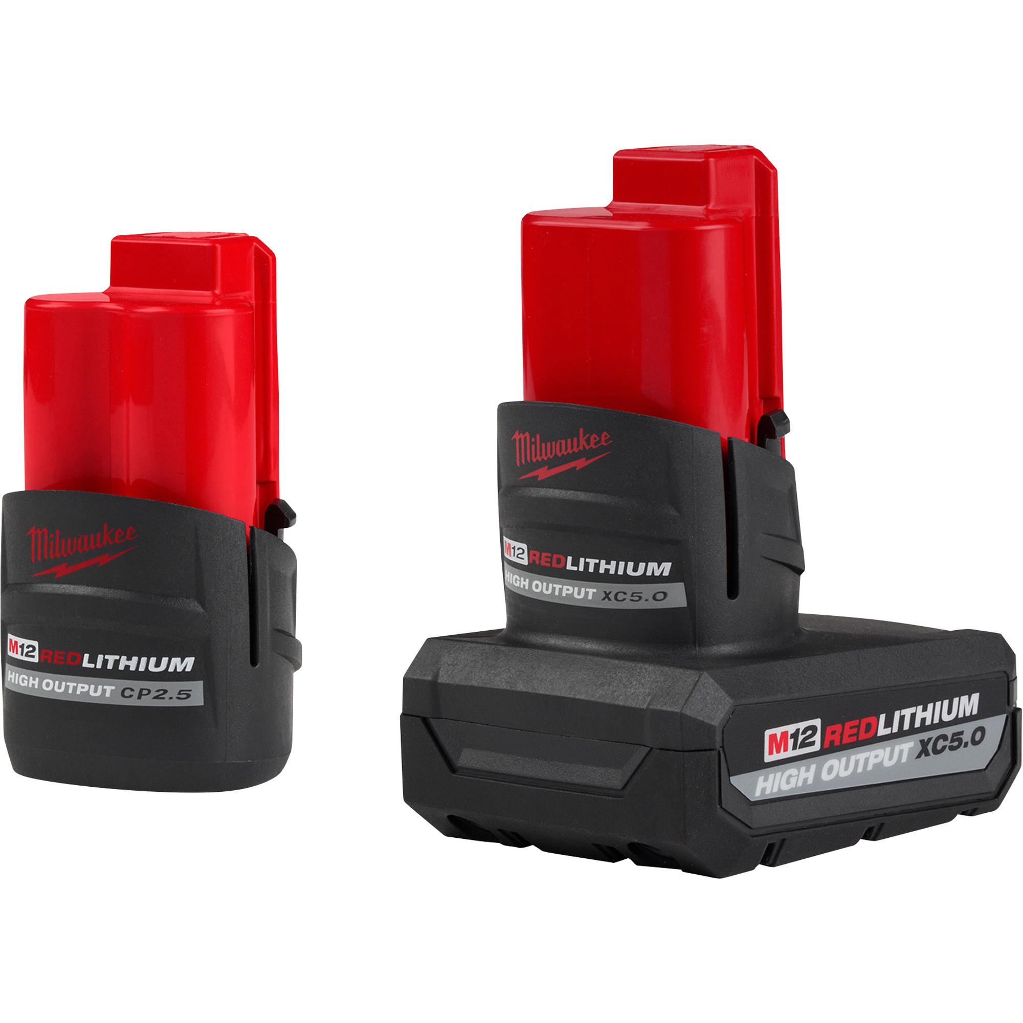 Milwaukee M12 REDLITHIUM HIGH OUTPUT XC5.0 and CP2.5 Battery Packs, 2 ...