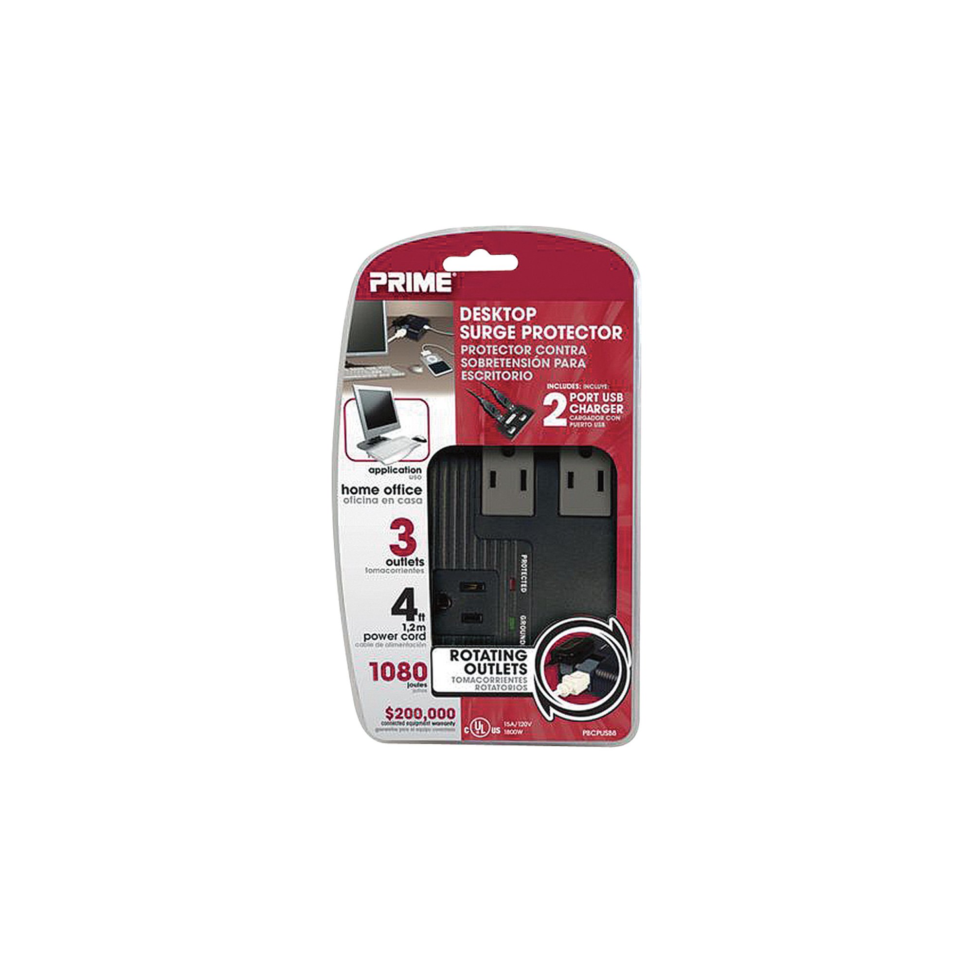 Prime Wire & Cable Desktop Surge Protector, Model# PBCPUSB3 | Northern Tool