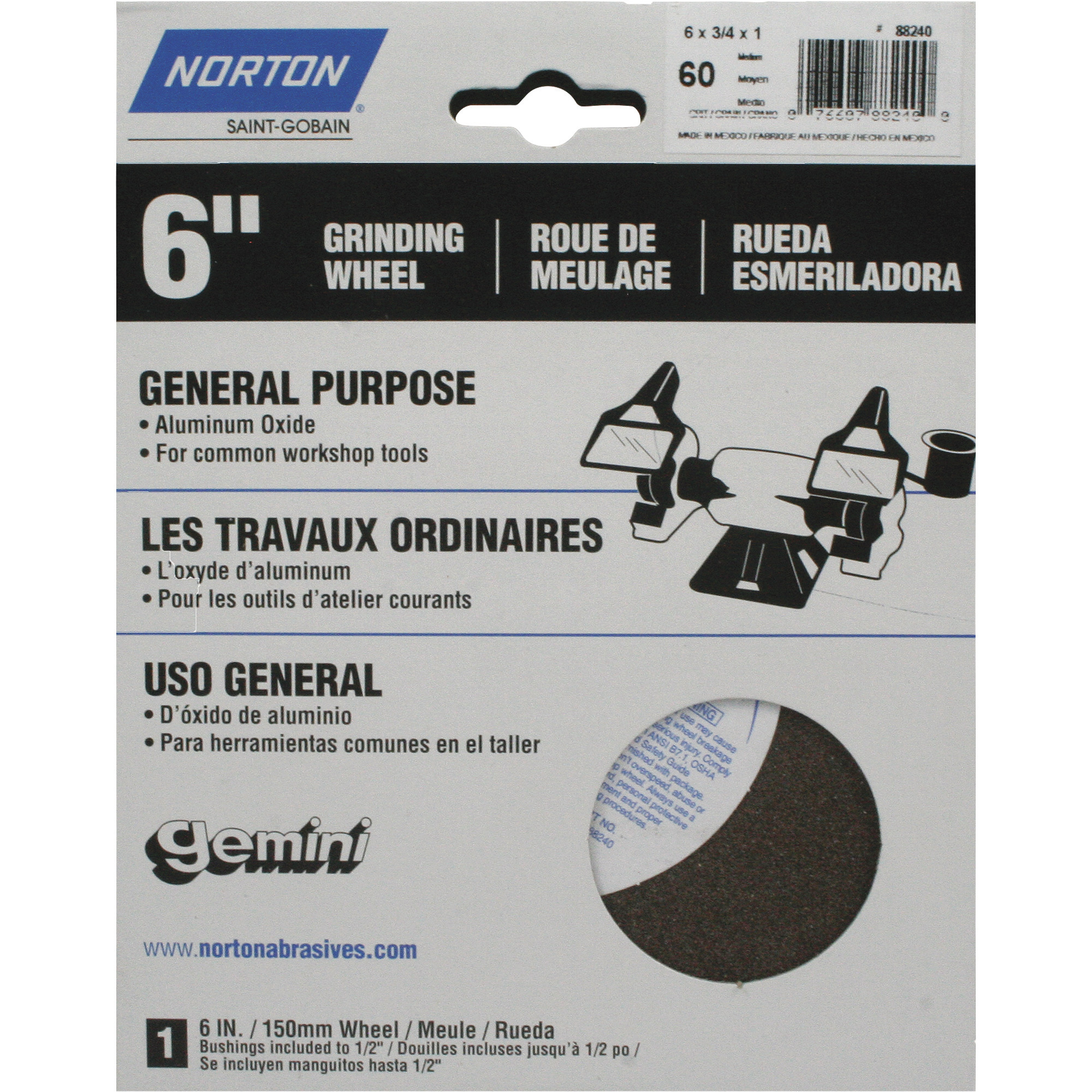 Norton Grinding Wheel — 6in. x 1in., White Aluminum Oxide, 60 Grit ...