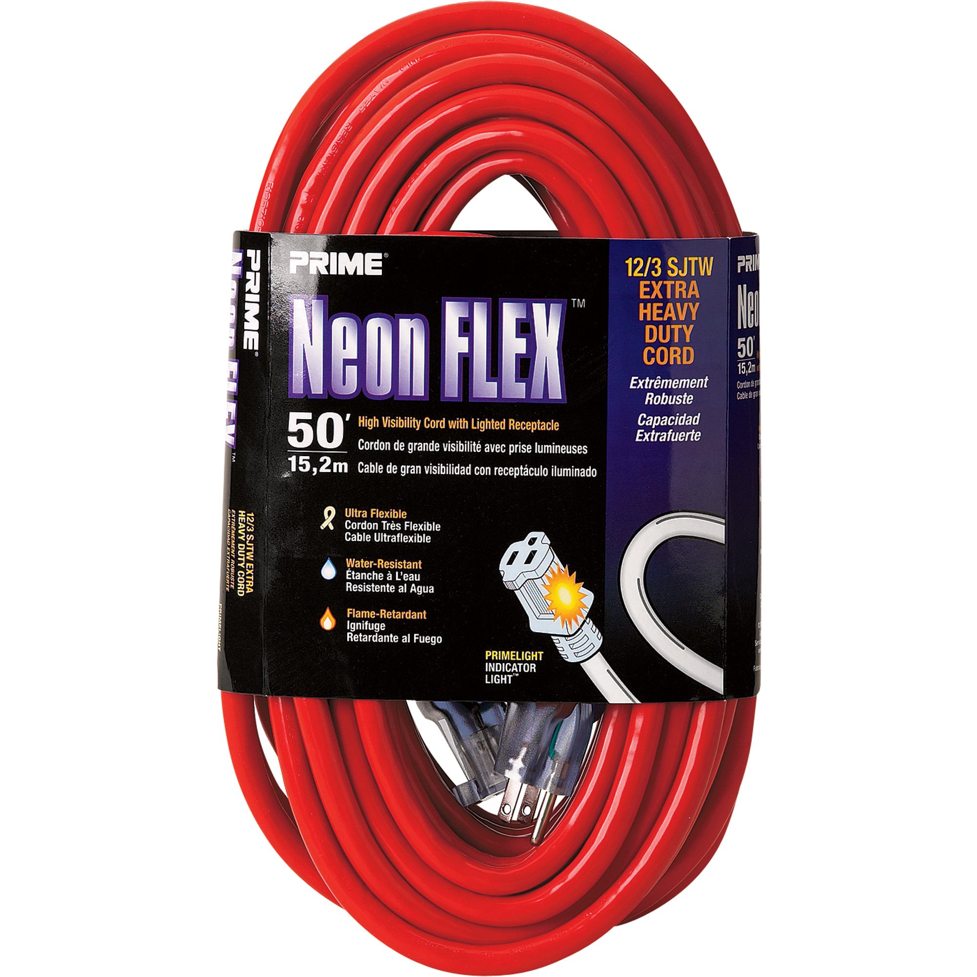 Prime Wire & Cable 50-Ft. 12/3 Neon Power Cord — Red, Model# NS515830 ...