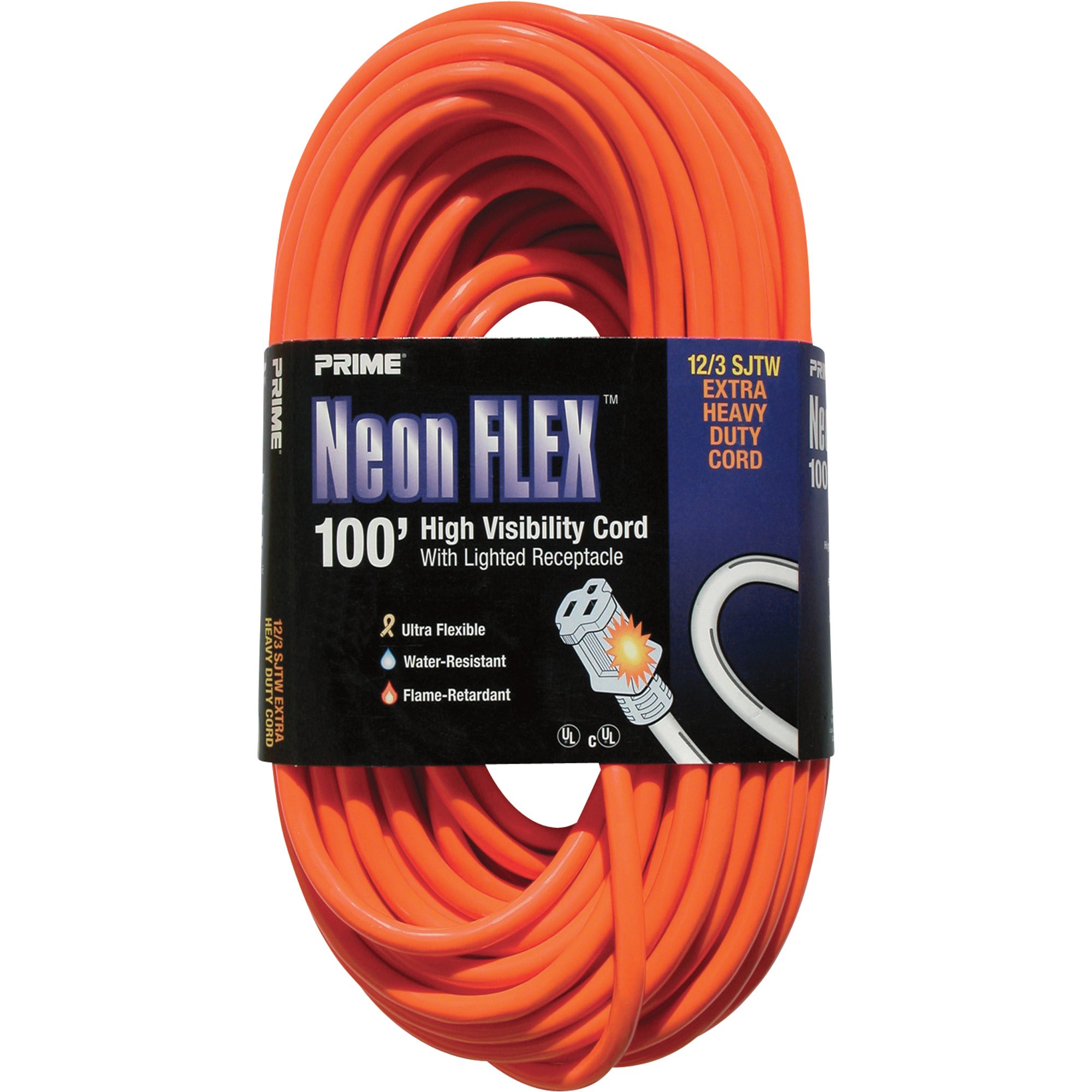 Prime Wire & Cable 12/3 Neon Power Cord — 100Ft.L, Orange, Model ...
