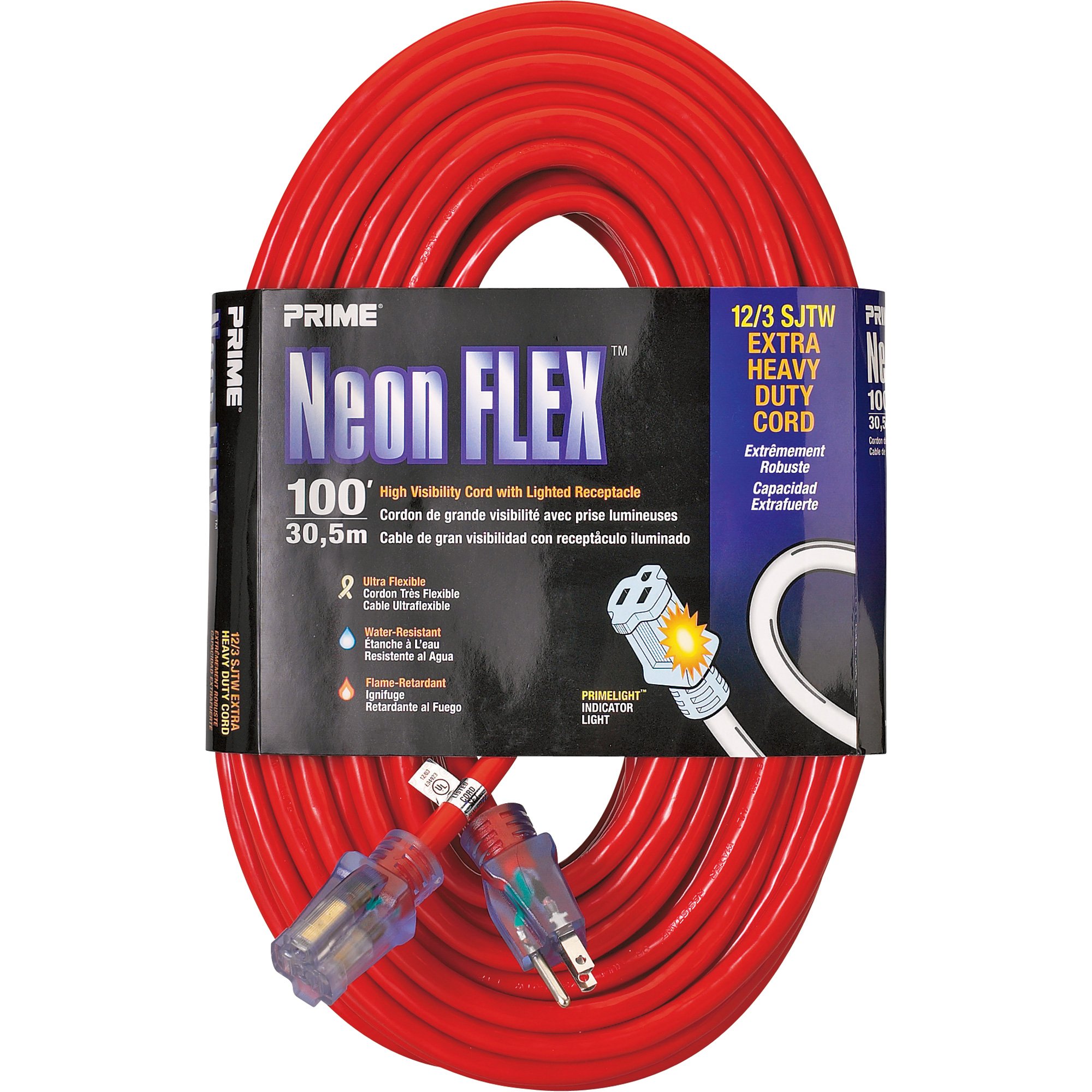 Prime Wire & Cable 100-Ft. Neon Outdoor Extension Cord — Neon Red ...