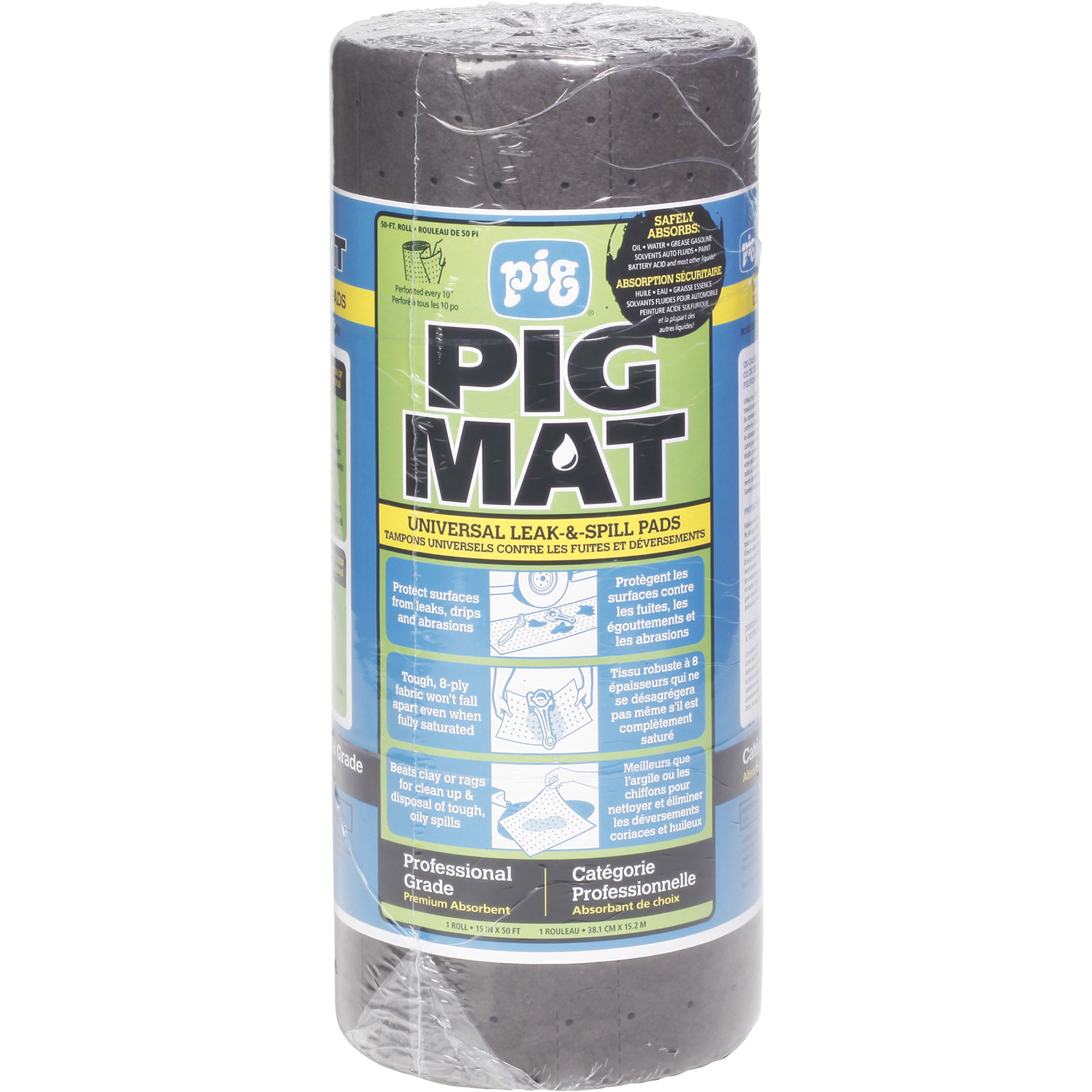 PIG Universal Lightweight Absorbent Mat Roll, 50Ft.L x 15in.W, Model ...