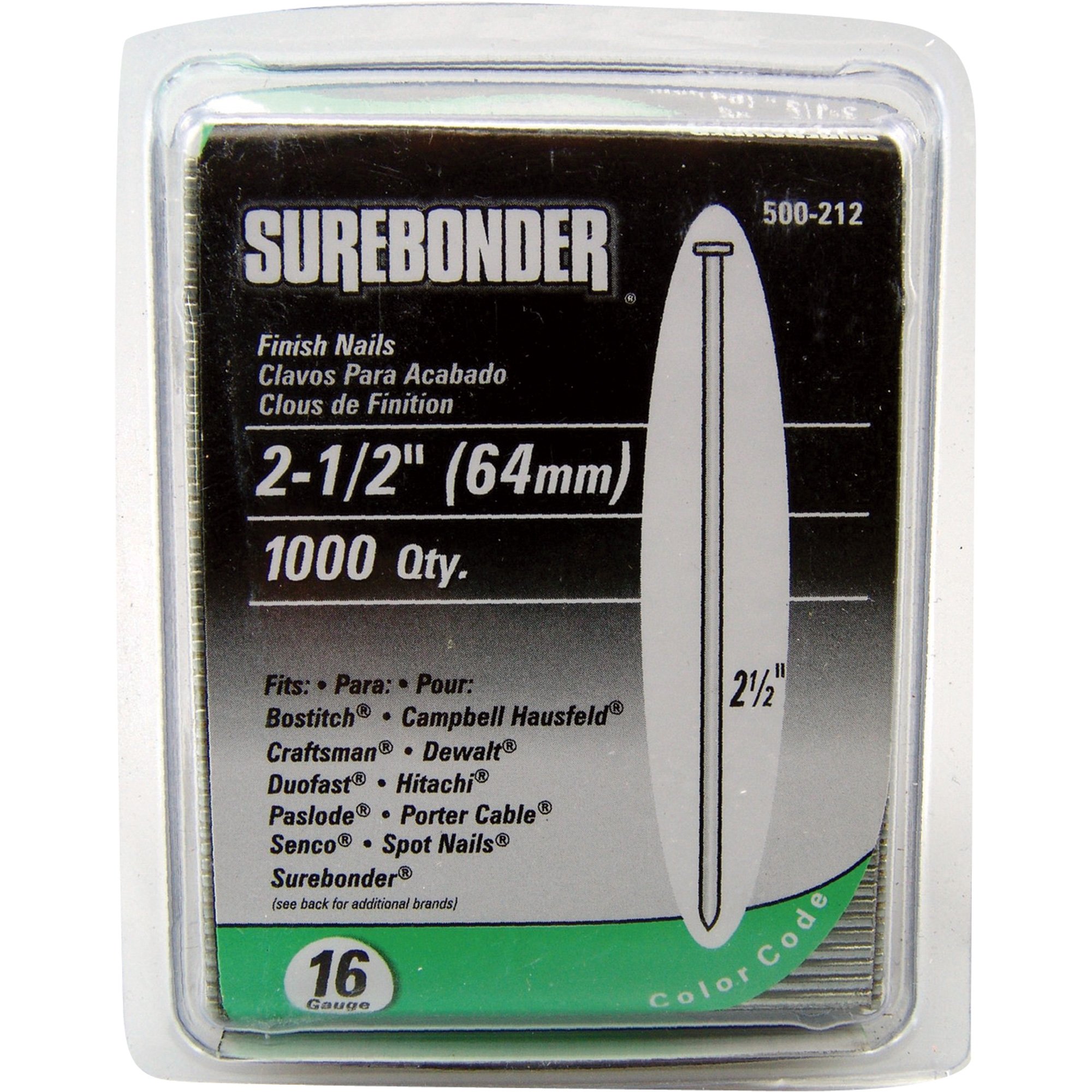 Surebonder Straight Finish Nails — 1000 Pk., 16 Gauge, 2 1/2in. Model ...