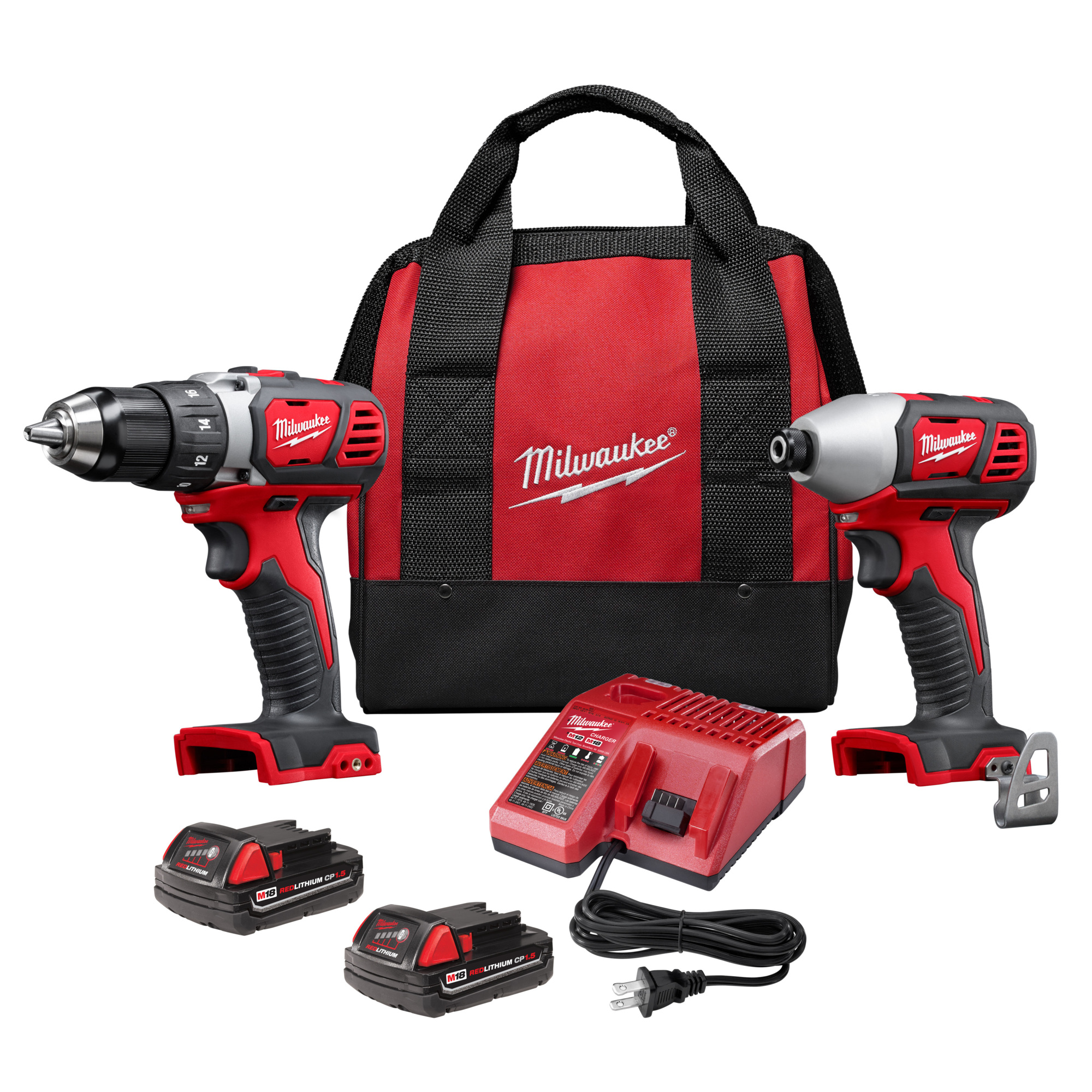 Milwaukee M18 Li-Ion Compact Cordless Power Tool Set, 1/2in. Drill ...