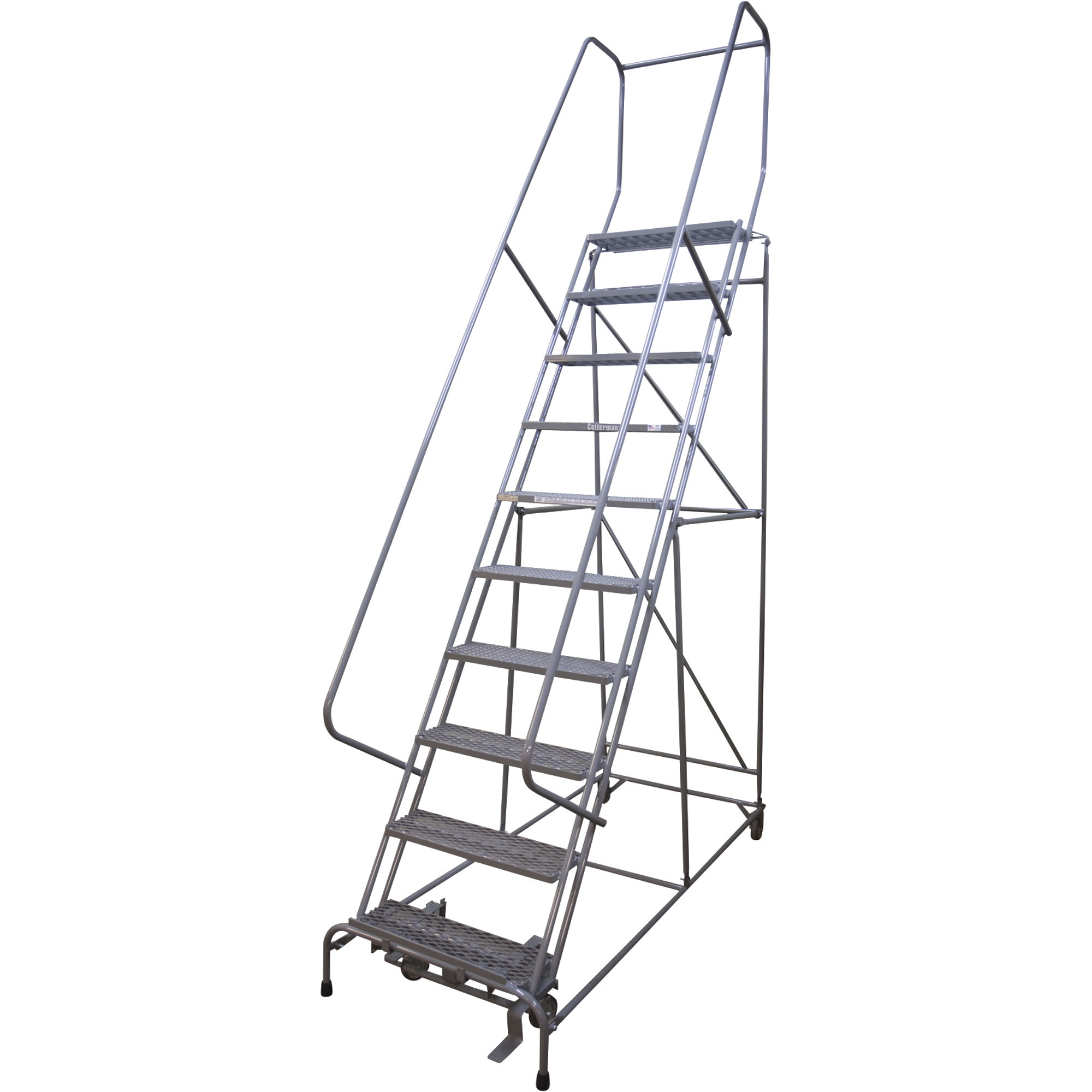 Cotterman Rolling Steel Ladder, 450-Lb. Capacity, 10-Step Ladder, 24\"L ...