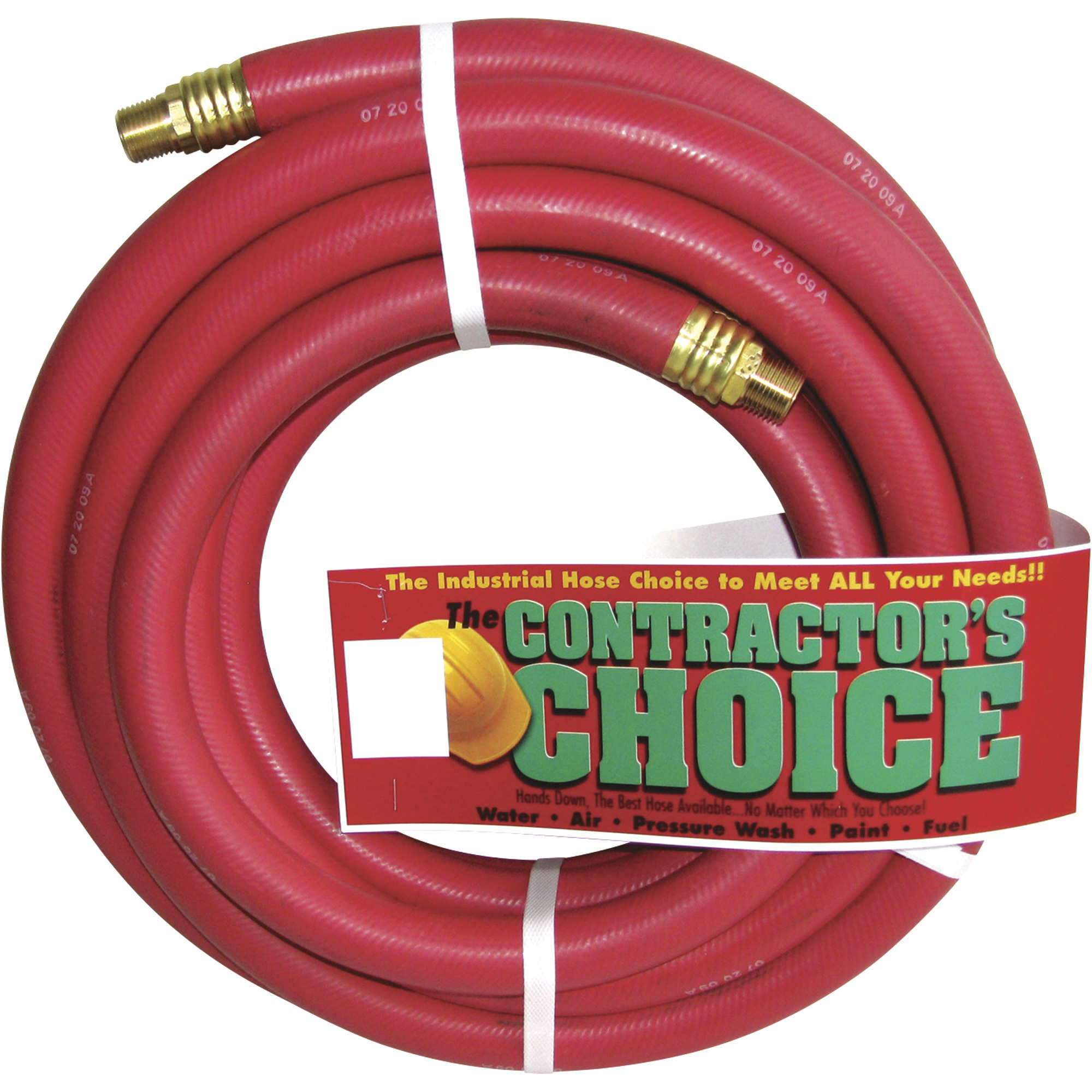 Industrial Red Rubber Hose — 3/4in. x 25ft., 1/2in. NPT Fittings, 200 ...