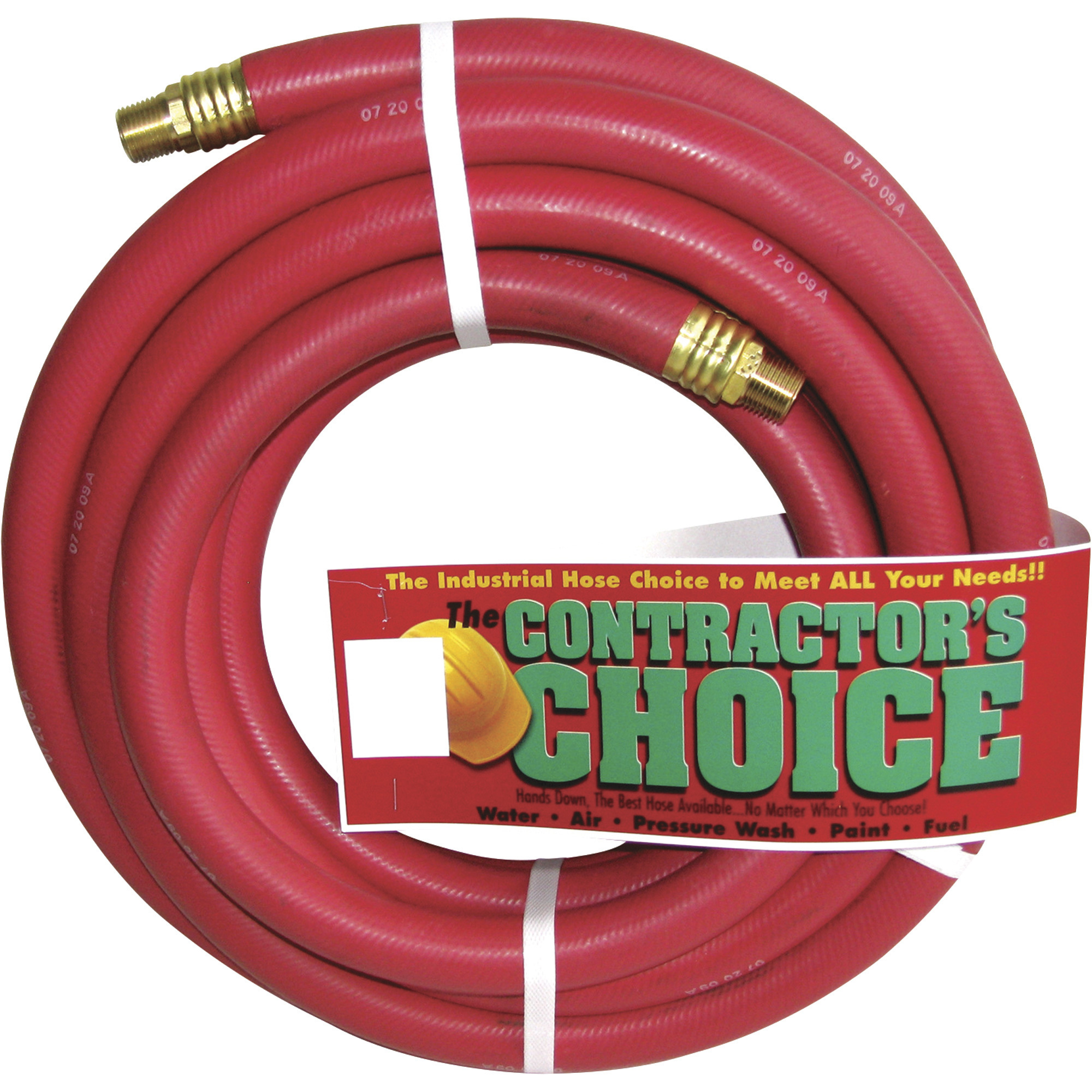 Industrial Red Rubber Hose — 3/4in. x 50ft., 1/2in. NPT Fittings, 200 ...