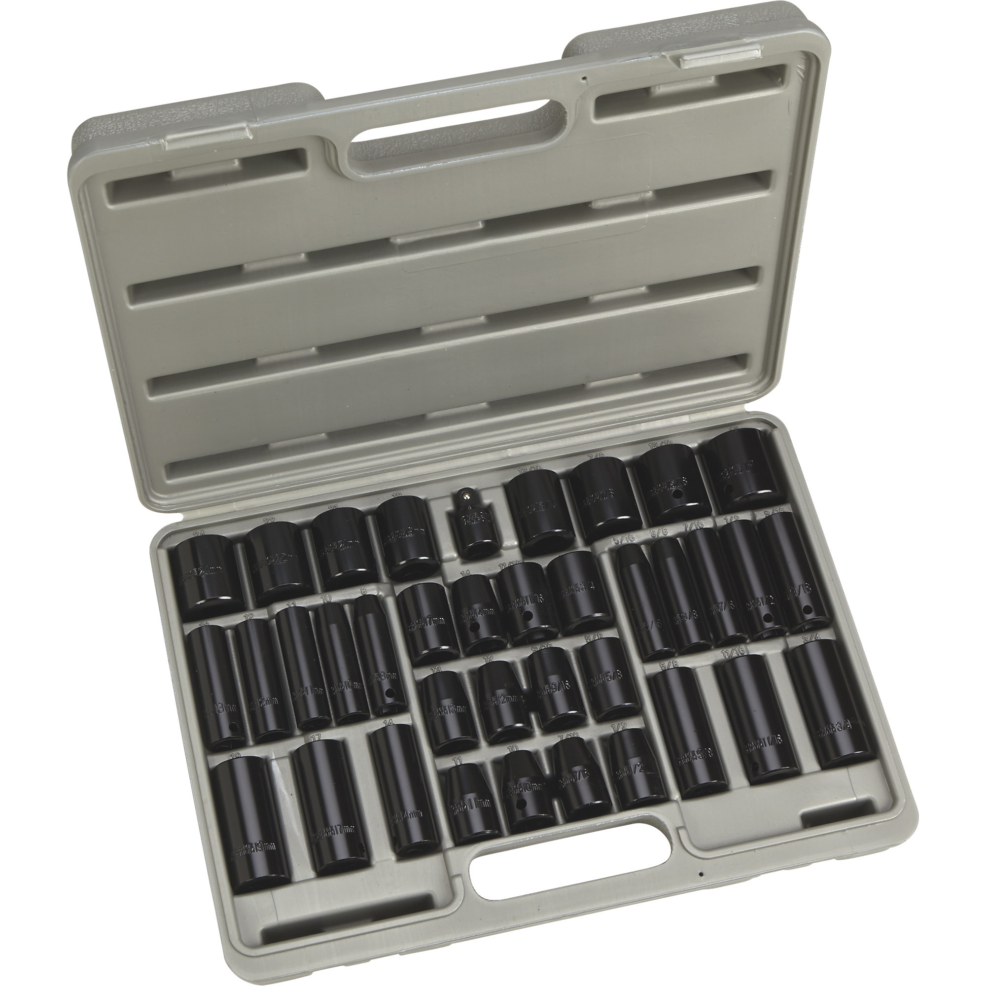 Klutch Impact Socket Set, 3/8in. and 1/2in. Drive, 38-Pc., SAE & Metric ...
