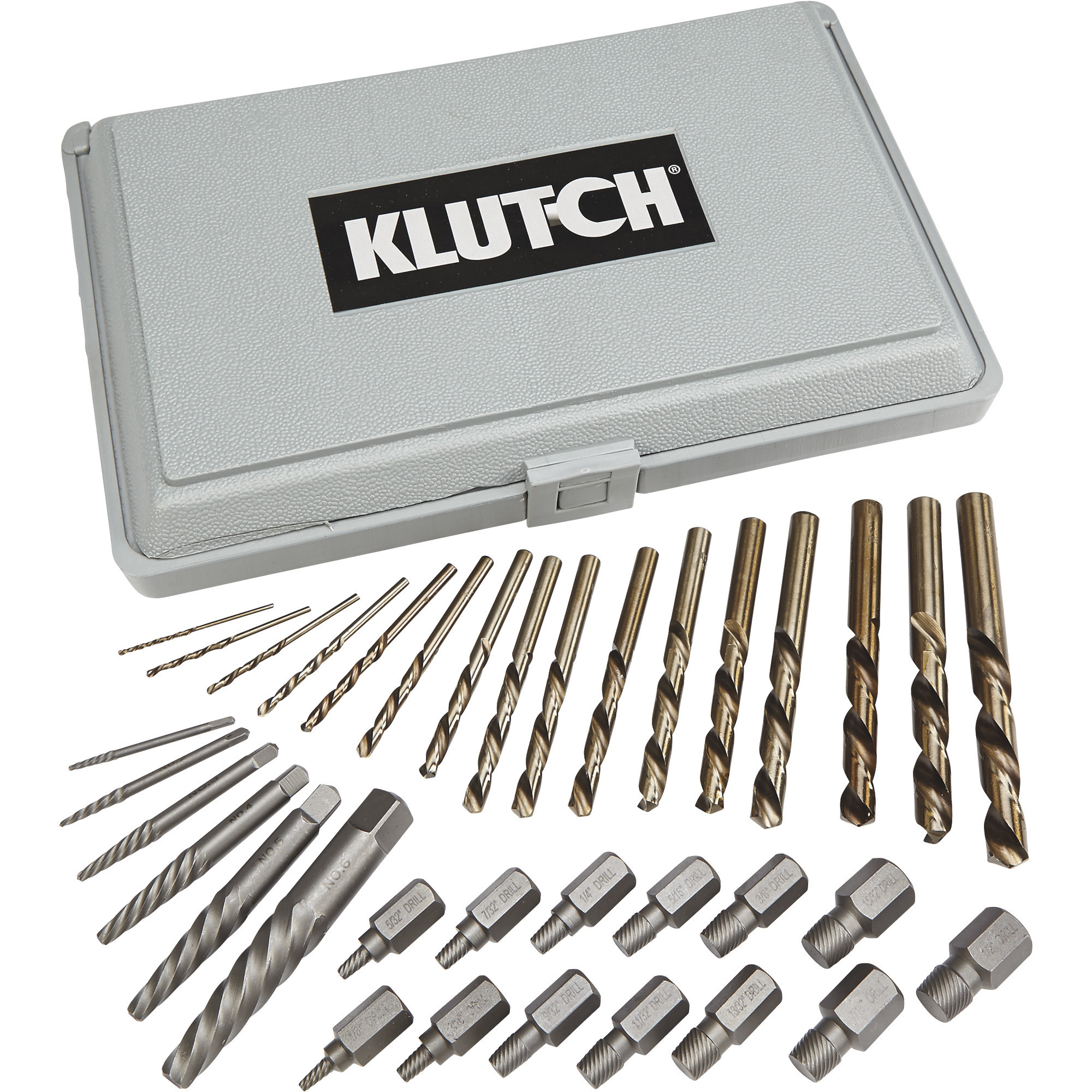 Klutch Screw Extractor & Drill Bit Set, 35 Pcs., Spiral & Multi-Spline ...