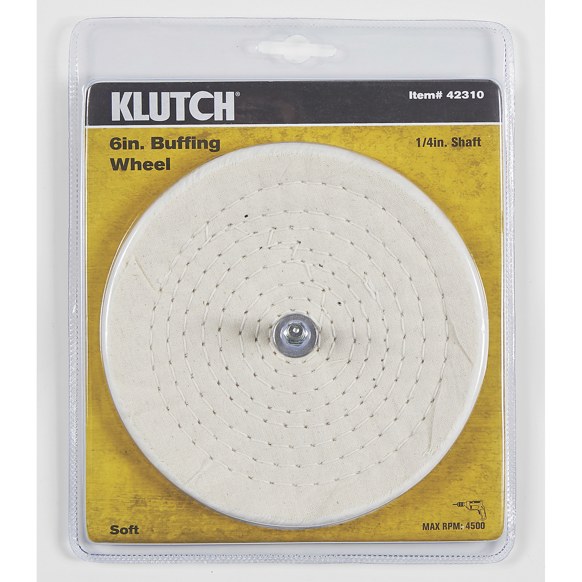 Klutch 6in. Soft Buffing Wheel with Arbor, 1/4in. Chuck, 4500 RPM ...