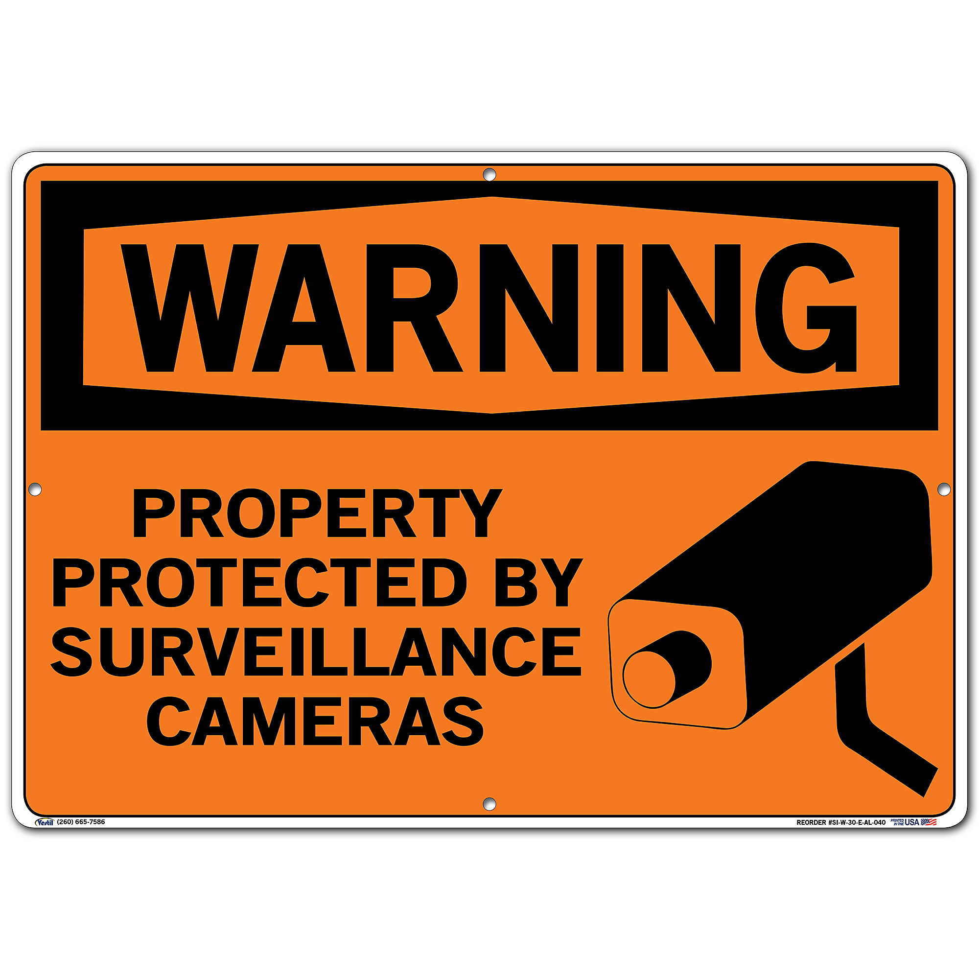 Vestil, Warning Sign, Sign Message PROPERTY PROTECTED BY SURVEILLANCE ...