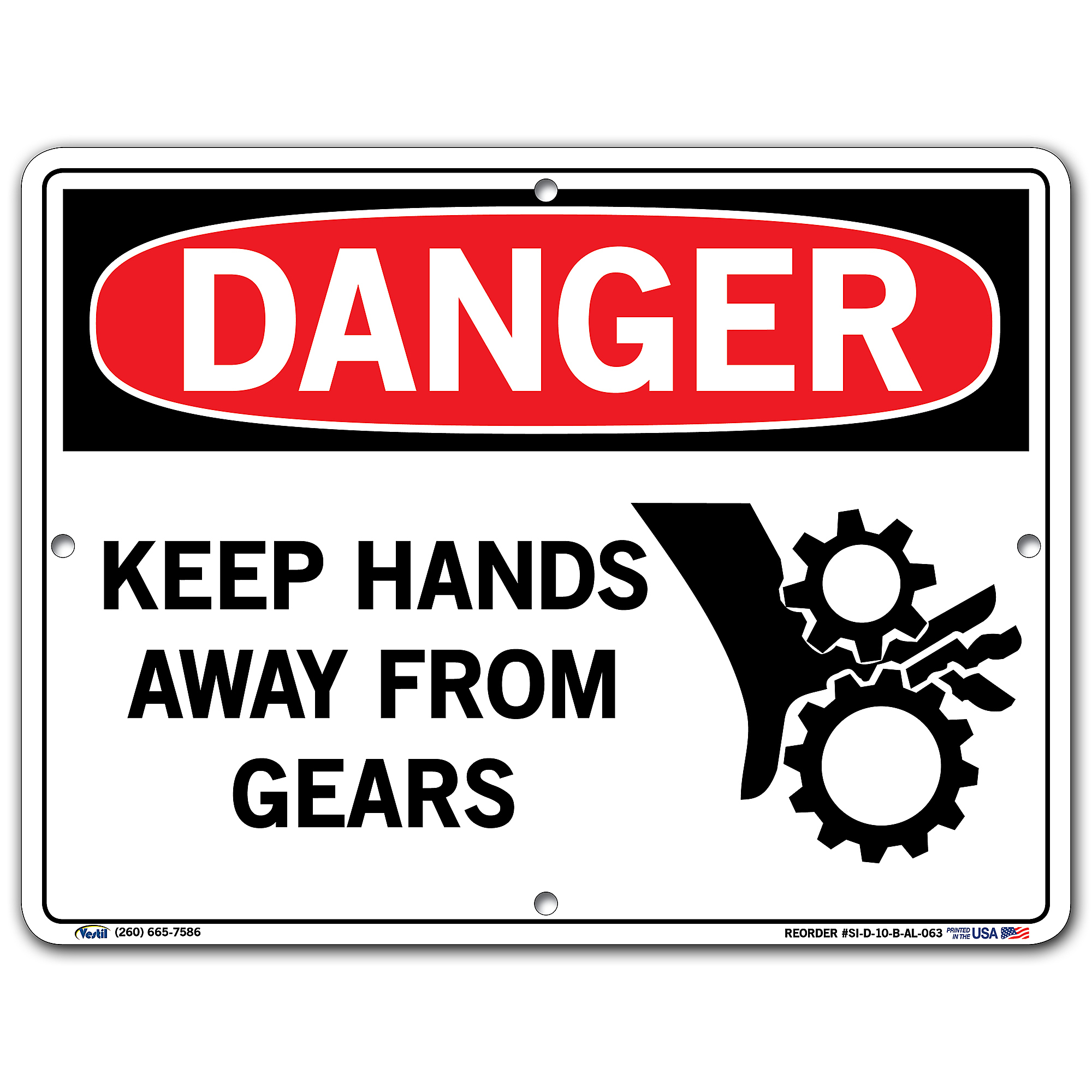 Vestil, Danger Sign, Sign Message KEEP HANDS AWAY FROM GEARS, Height 9. ...