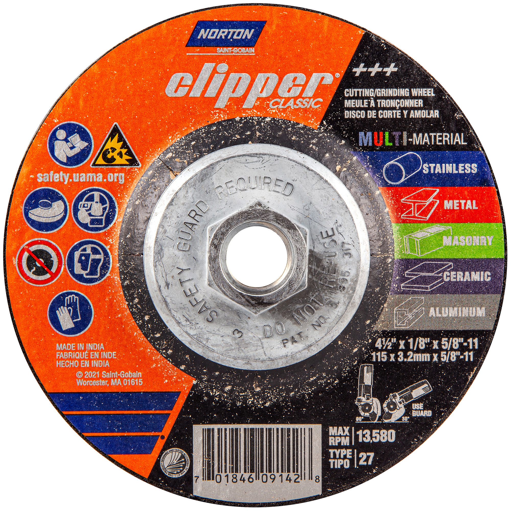 Norton Clipper Classic Multi-Material Grind Cut Depressed Center Wheel ...
