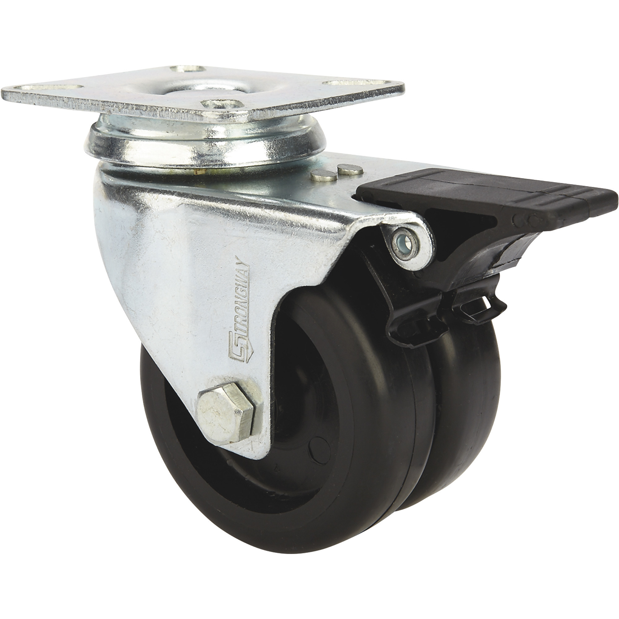 Strongway 3in. Swivel Dual-Wheel Caster with Brake — 220-Lb. Capacity ...