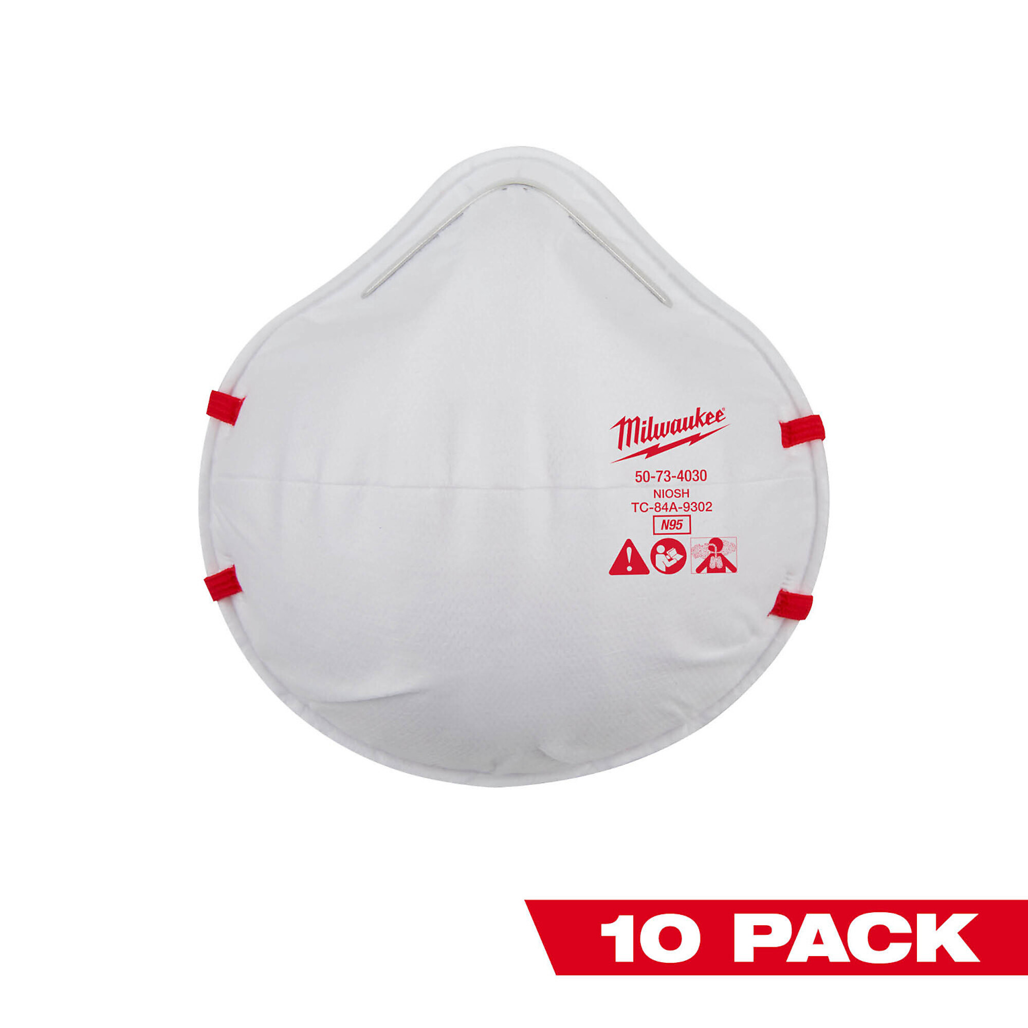 Milwaukee N95 Masks, White, One-Size, qty.10, Model# 48-73-4034 ...