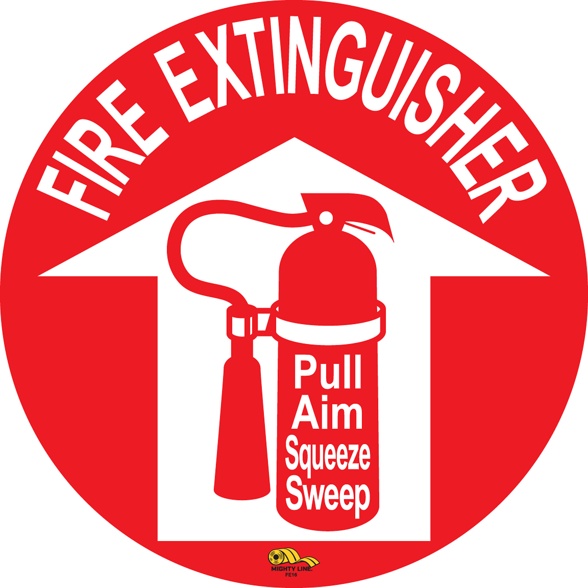 Mighty Line, Fire Extinguisher Pull Aim Squeeze Sweep, 16in. Floor Sign ...