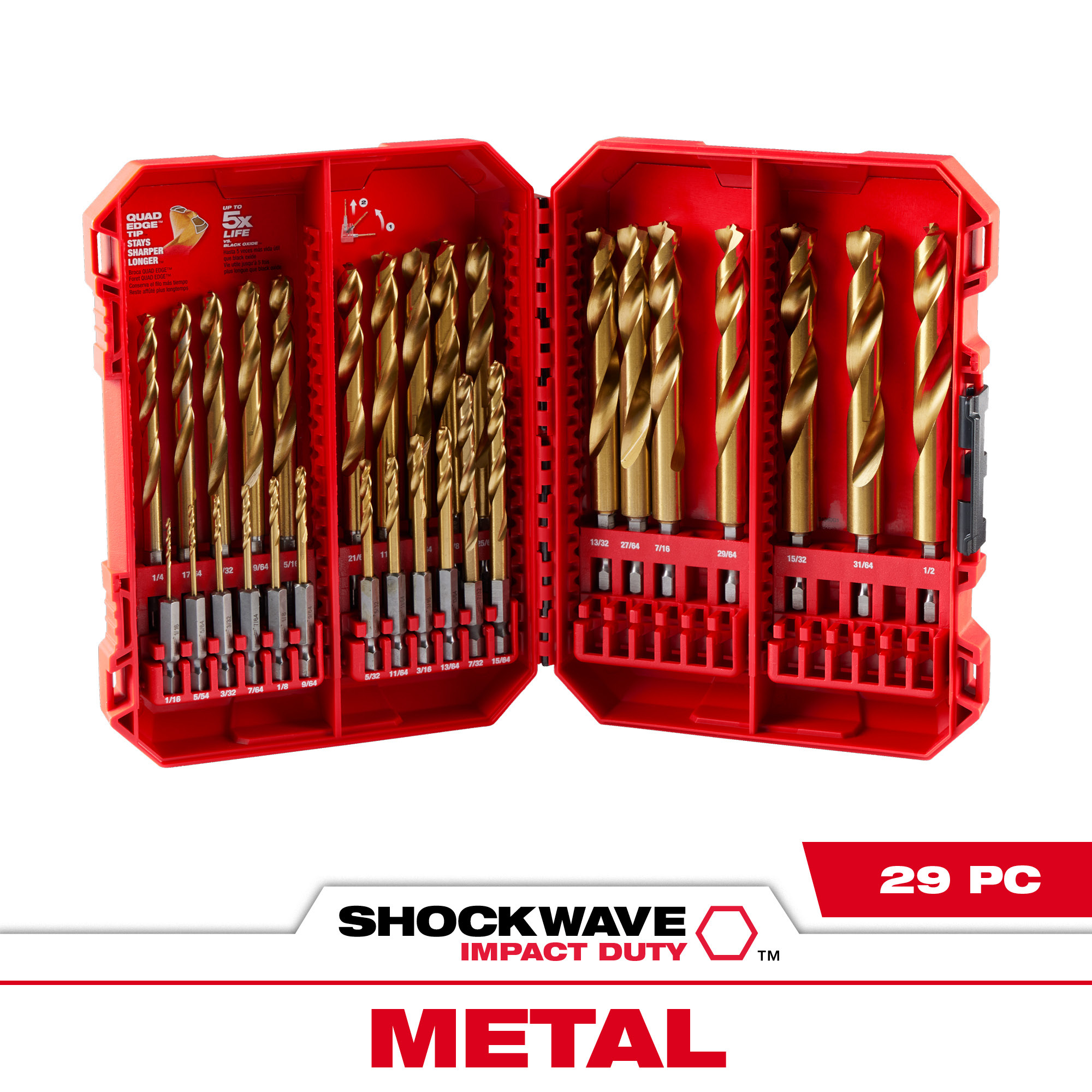 Milwaukee, SHOCKWAVE RED HELIX Titanium Drill Bit Set 29PC, Included ...