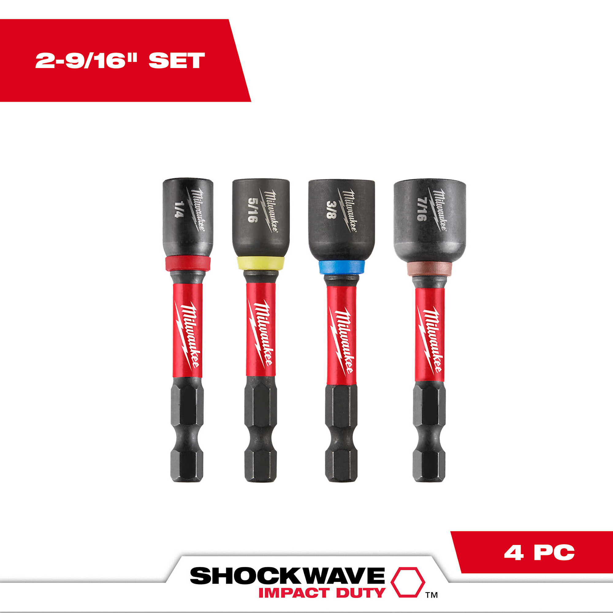 Milwaukee, SHOCKWAVE Impact 2-9/16” Mag Nut Driver Set 4PC, Included ...