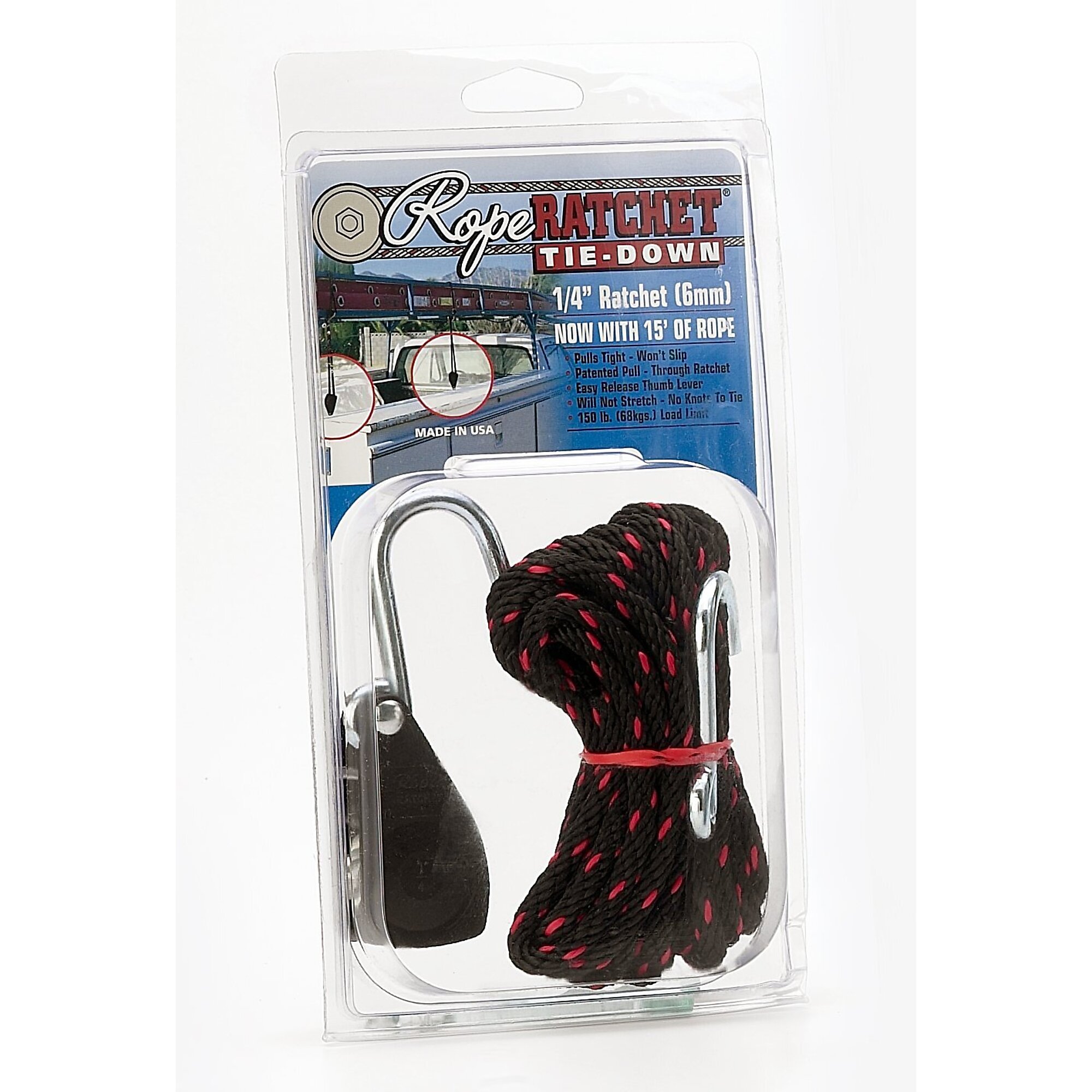 Rope Ratchet, 1/4in. Rope Ratchet w 15ft. Rope- 150 lb. max load, Lift ...