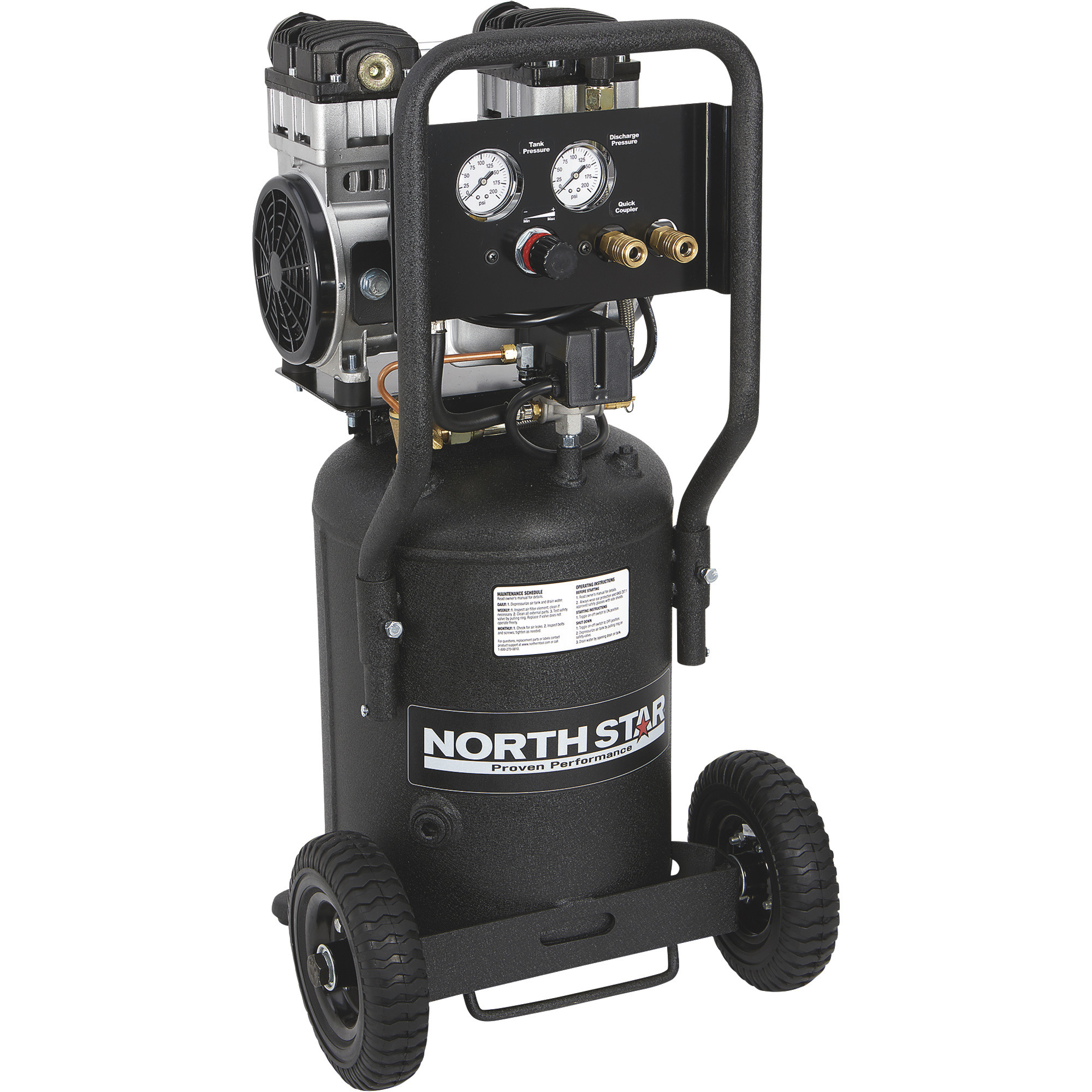 NorthStar Portable Quiet Electric Air Compressor, 1.5 HP, 8-Gallon, 4 ...