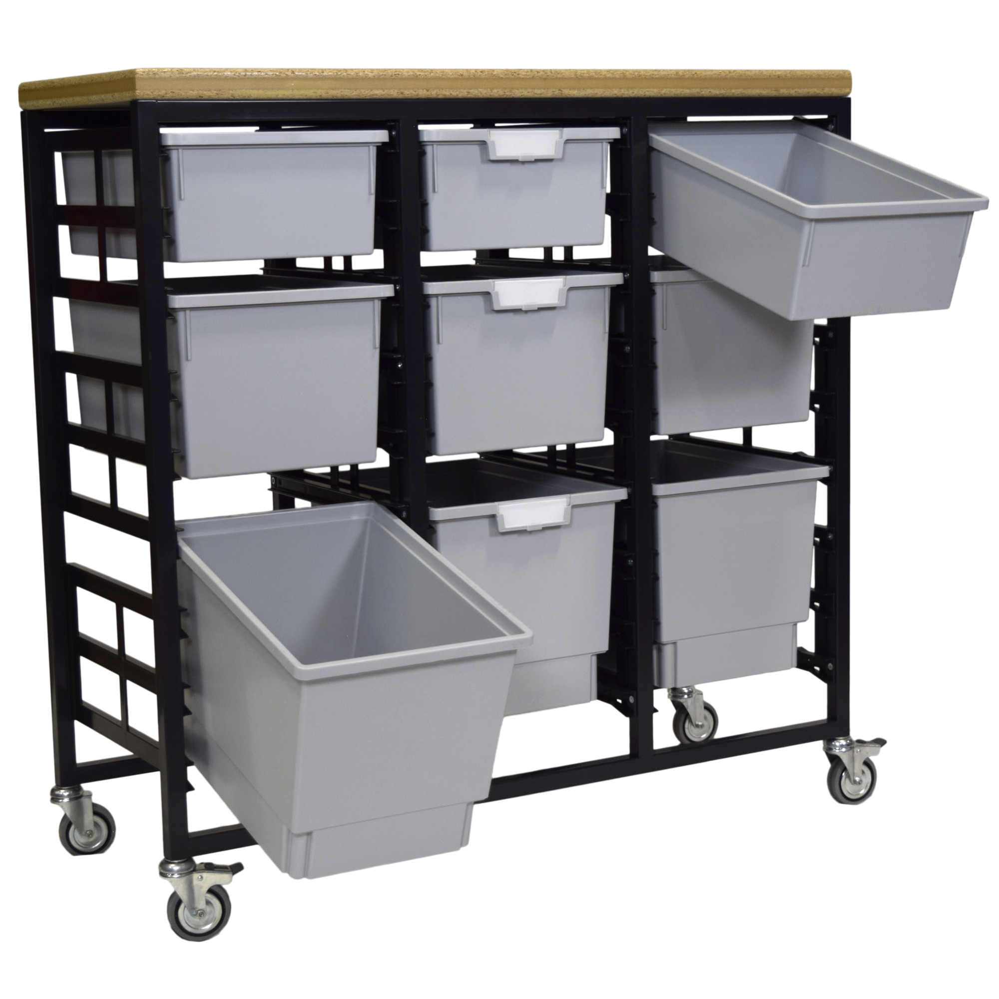 Certwood StorWerks, Mobile Work Station w/Wood Top -9 Trays-Gray ...