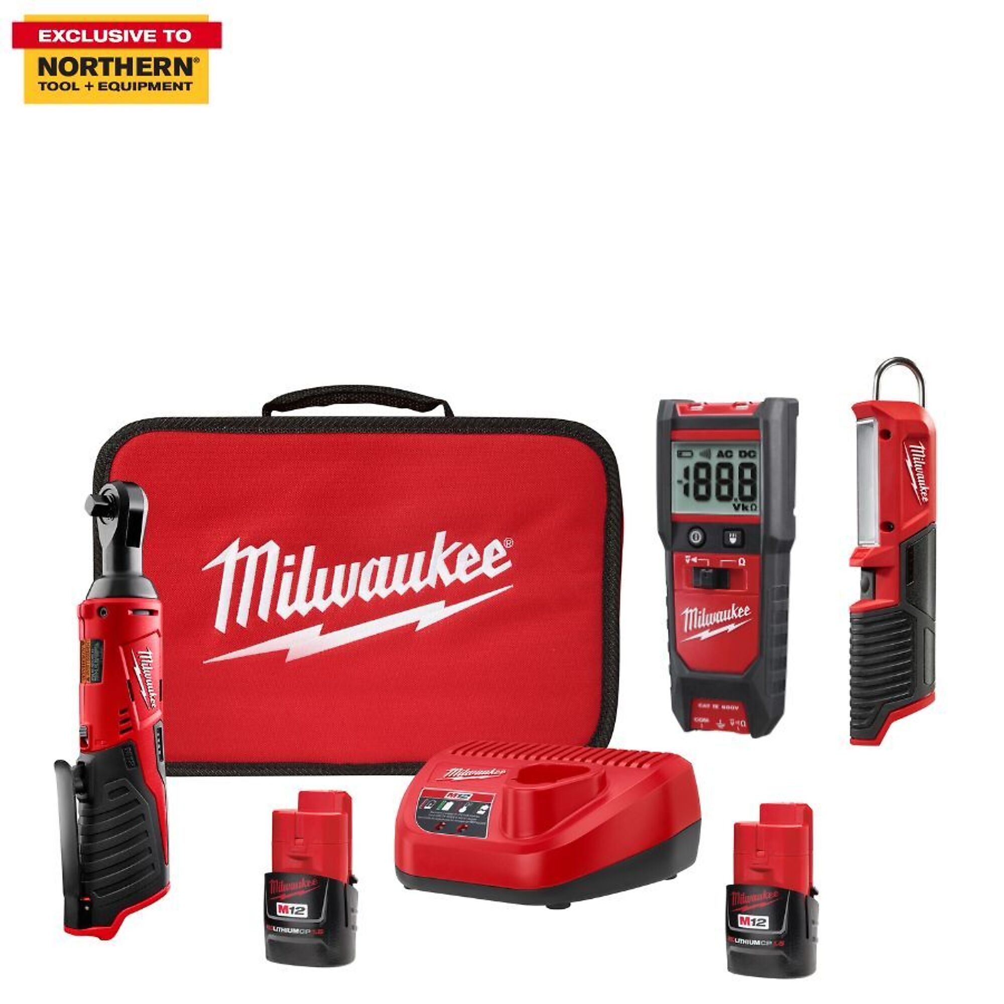 Milwaukee M12 Li-Ion Cordless Automotive Ratchet Set, 3/8in. Ratchet ...