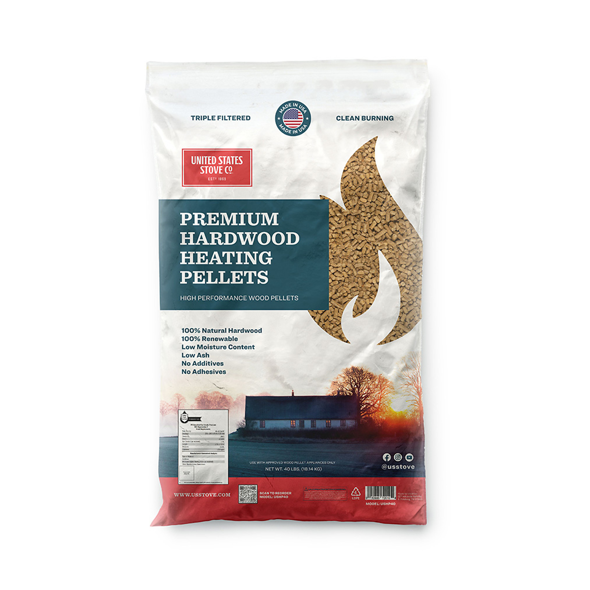 US Stove Company, Hardwood Heating Pellets - 1 Bag, Model# USHP40 ...