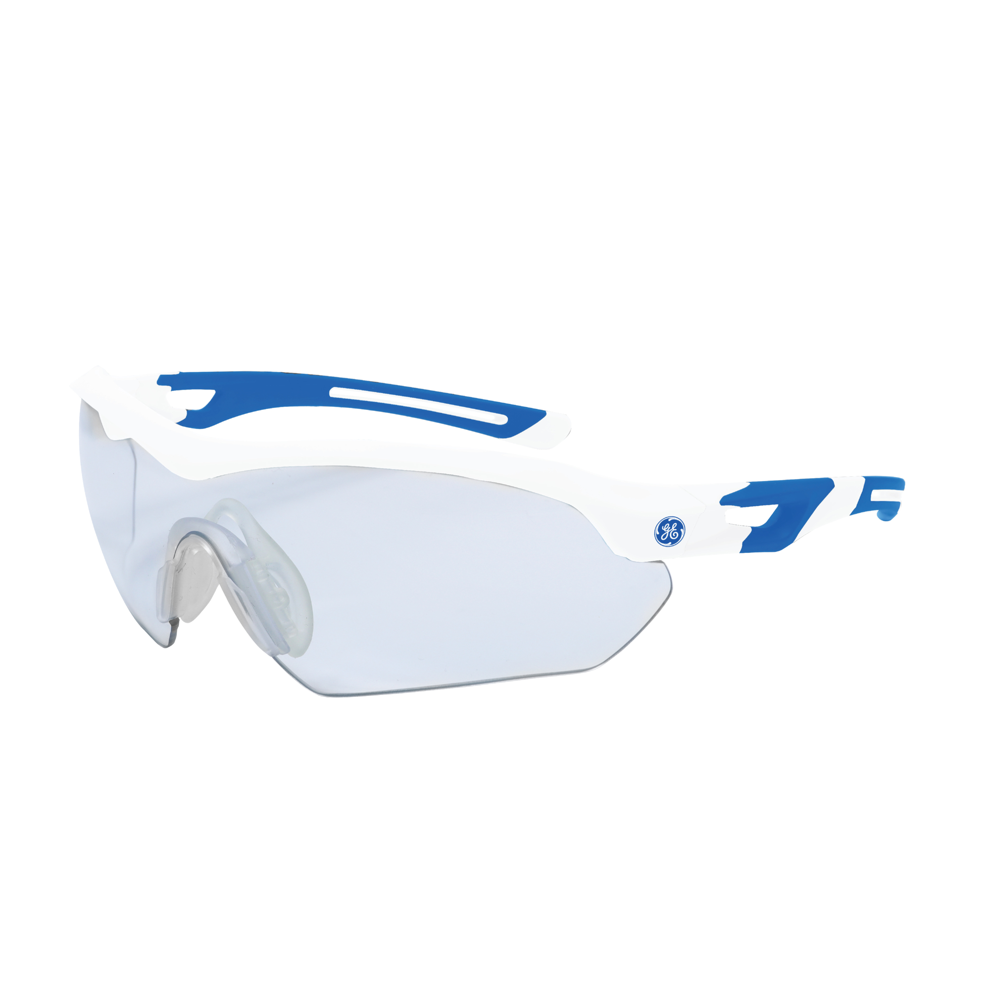 General Electric, White/Blue Safety Glasses w Clear Anti-Fog Lenses ...
