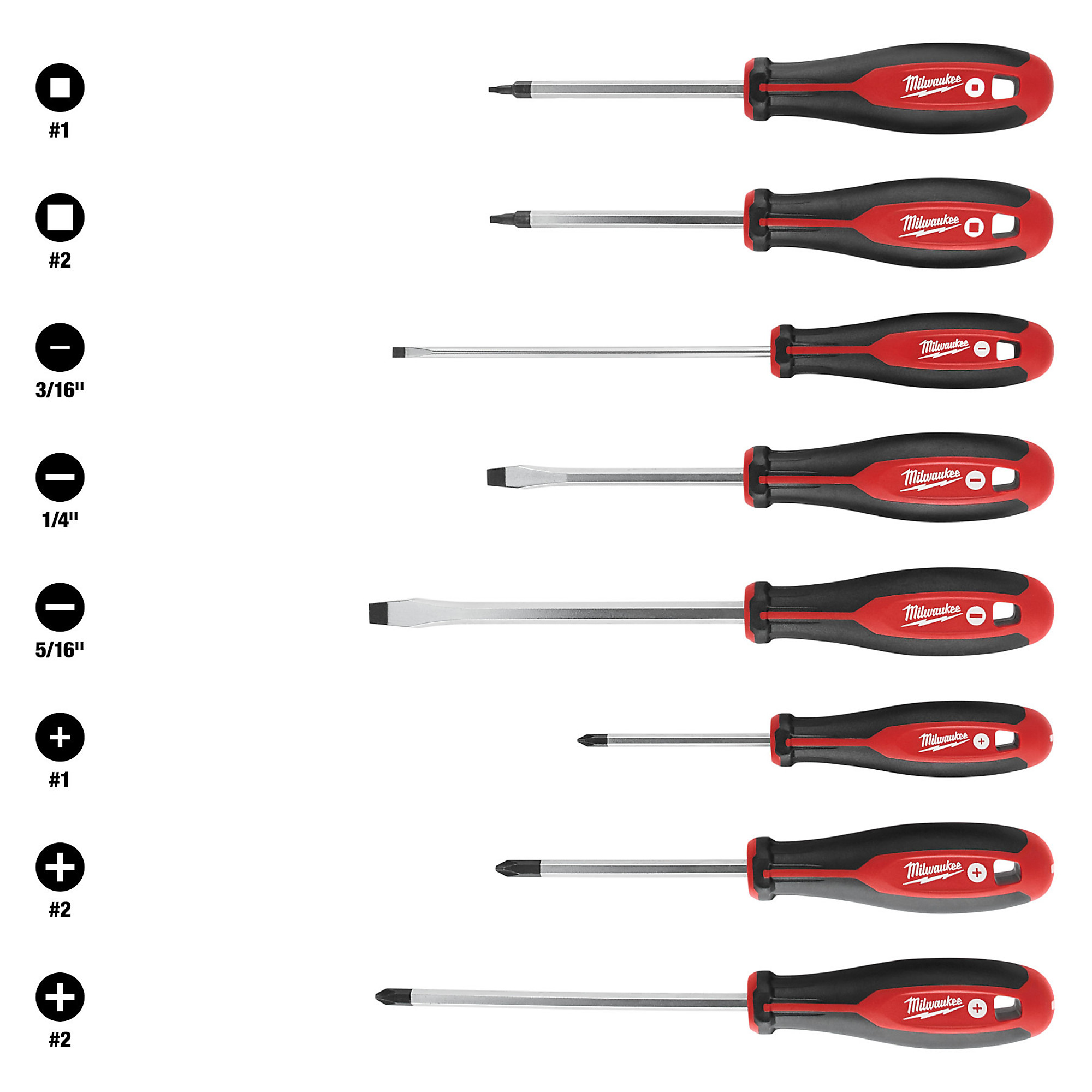 Milwaukee, 8pc Screwdriver Kit w/ Square, Drive Type Combination, Model ...