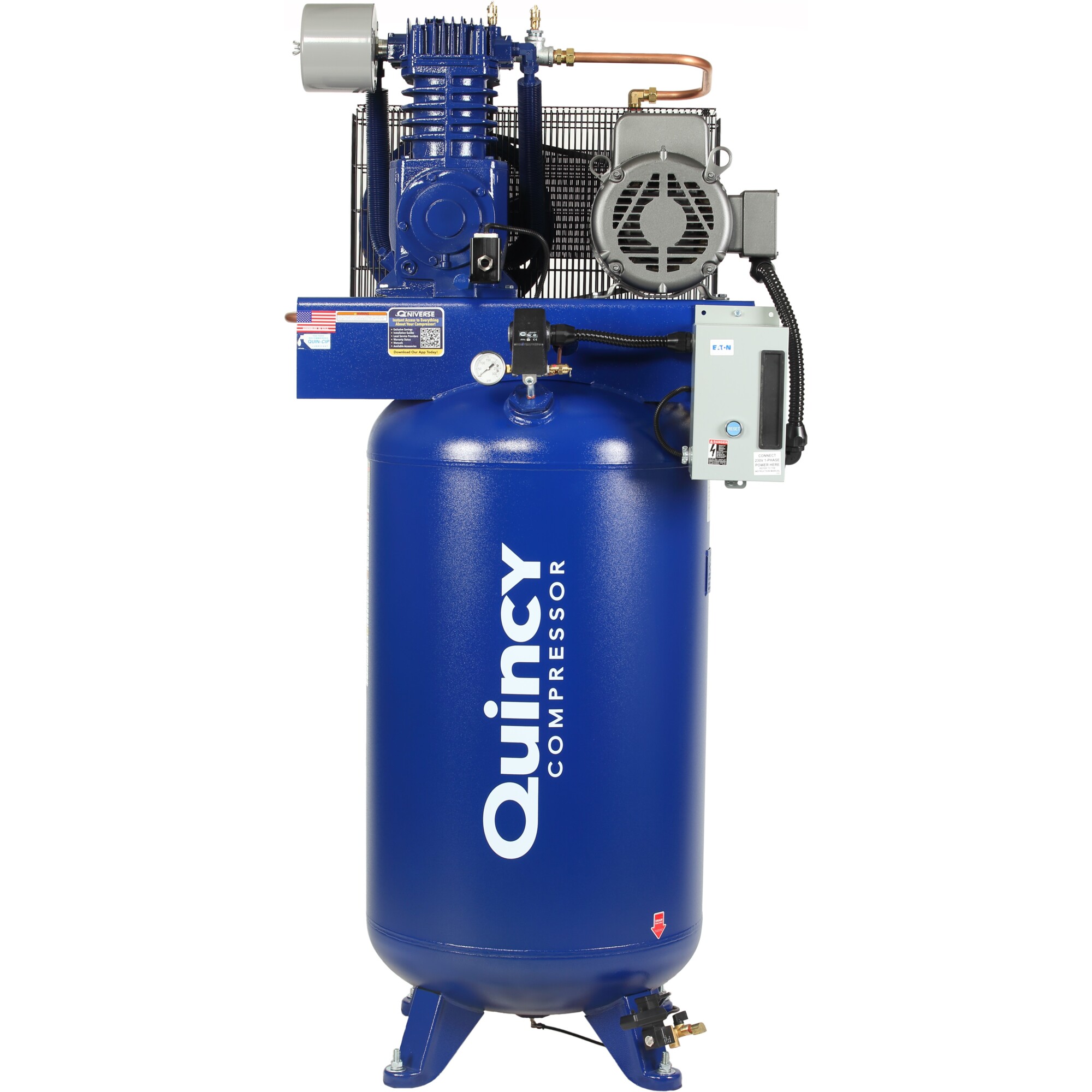 Quincy Compressor, QT1 7.5H 80G 2Stg Air Compressor 230V 1ph V MAX ...