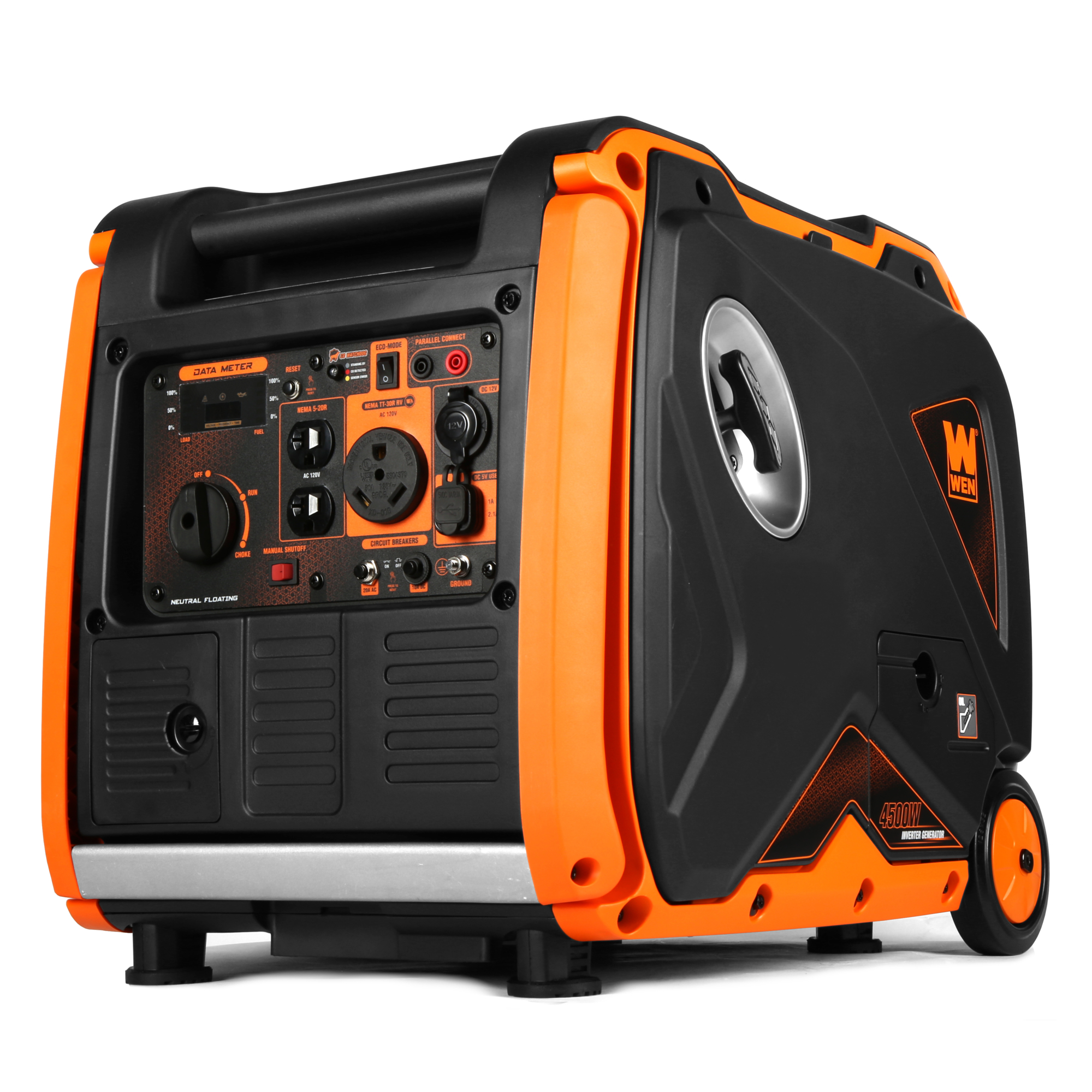 WEN, 4500W Inverter Generator, Fuel Shut-Off CO, Surge Watts 4500 Rated ...