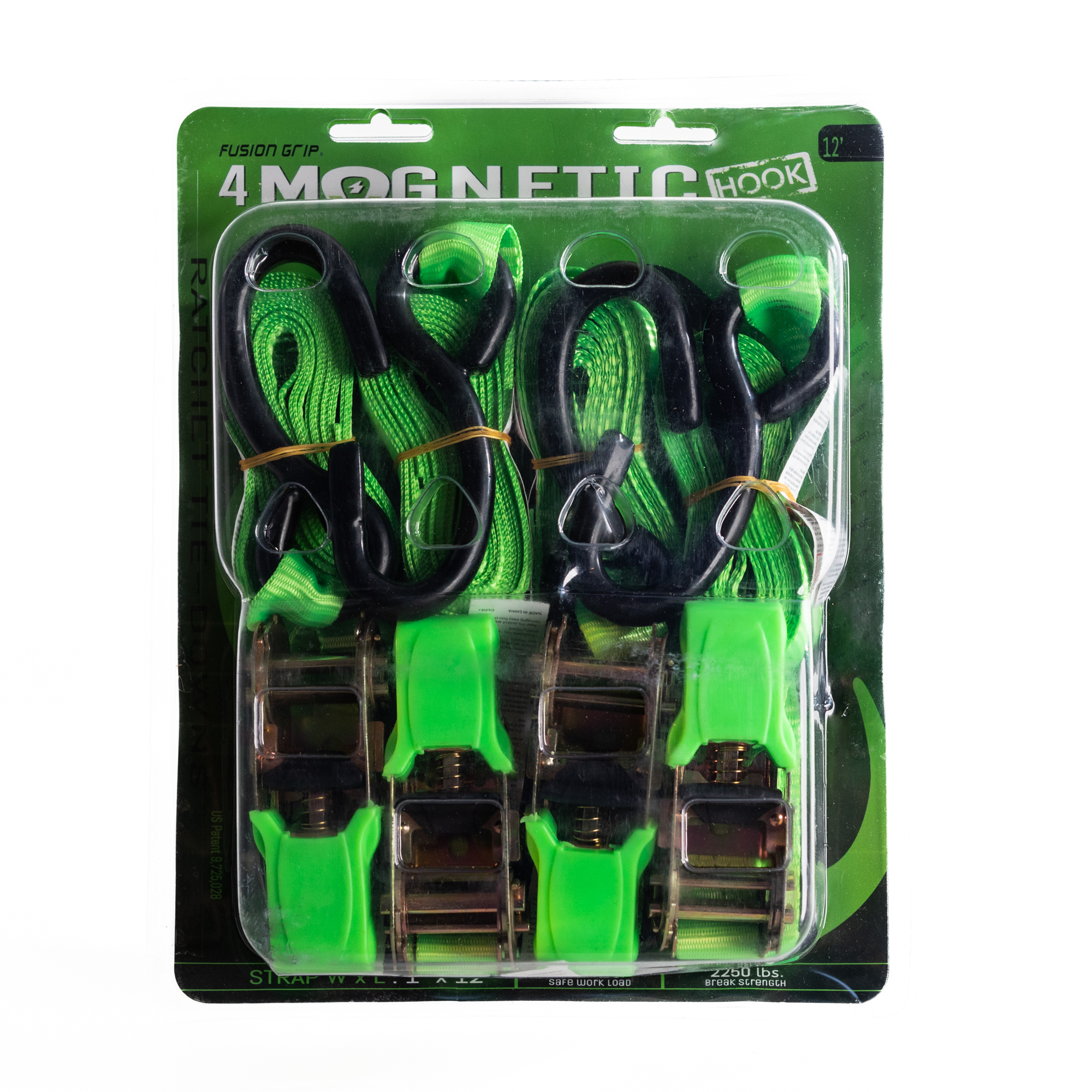 Fusion Grip, 1in.x12ft. Magnetic Hook Rachet Tie-Down Straps, 4Pack ...
