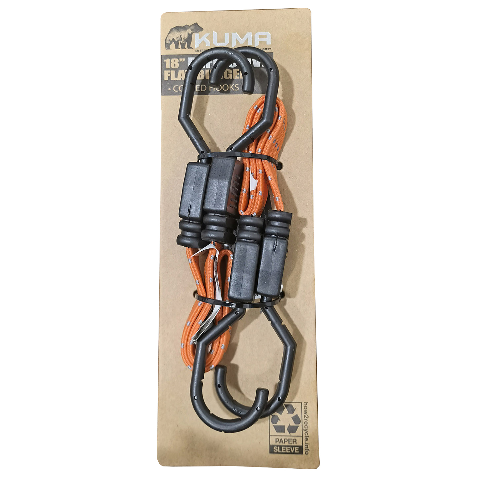 Kuma, 18in. Flat Bungee 2pk - Reflective, Coated Hooks, Straps (qty.) 2 ...