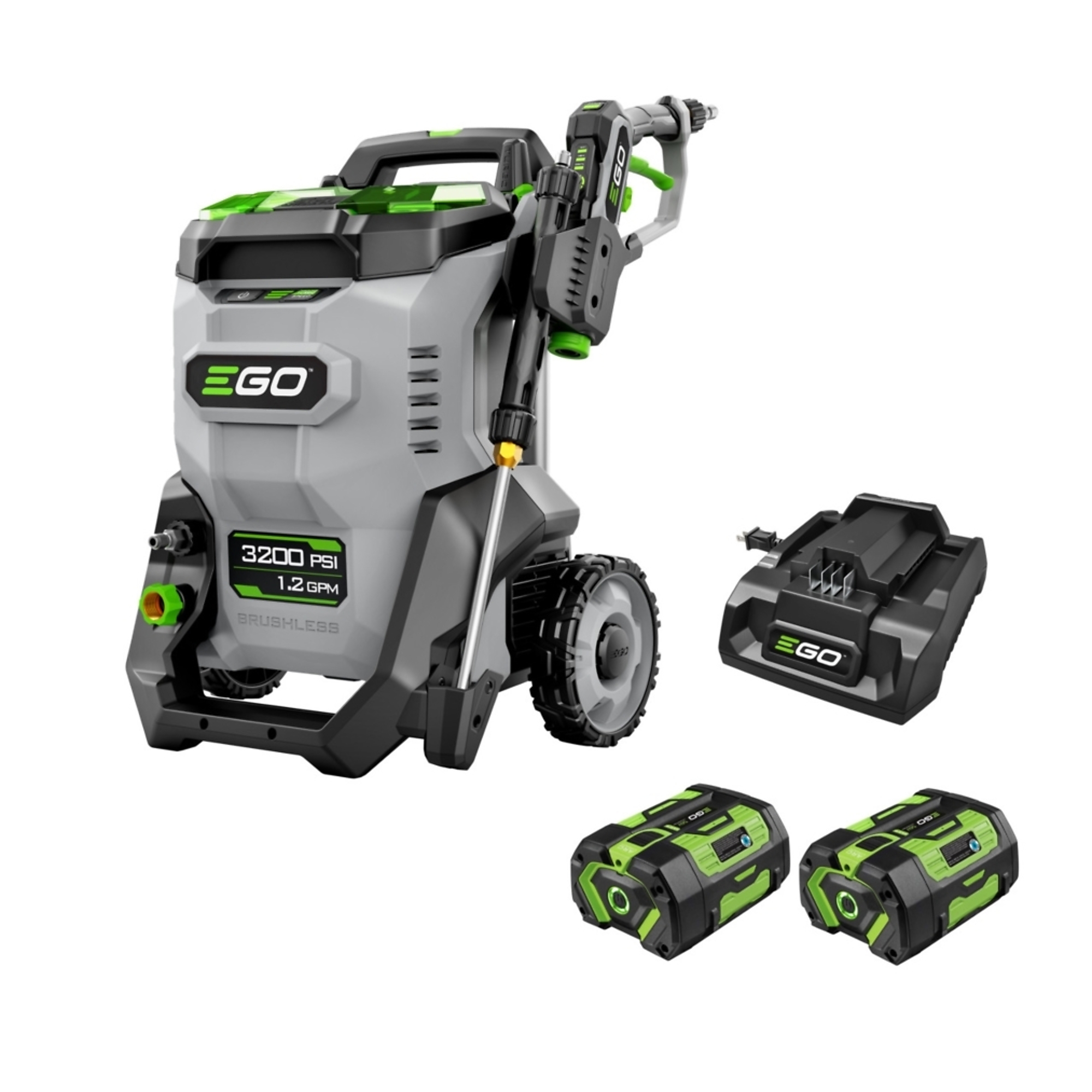 EGO, Pressure Washer Kit w/ Batteries Chargers, Pressure 3200 PSI, Flow ...