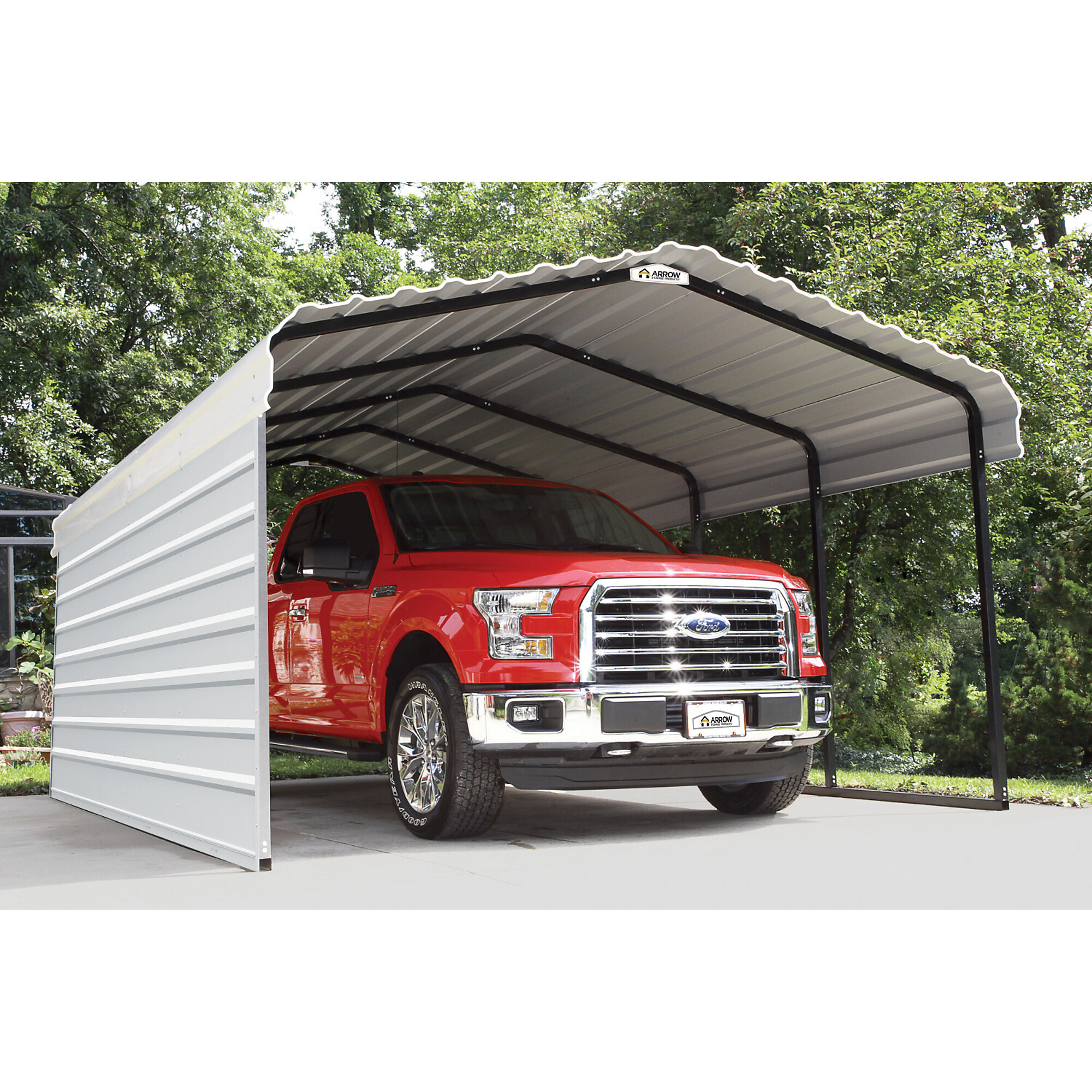 Arrow, Steel Carport w/ 1 Side Wall Kit 12x20x7 Width 146 in, Height ...