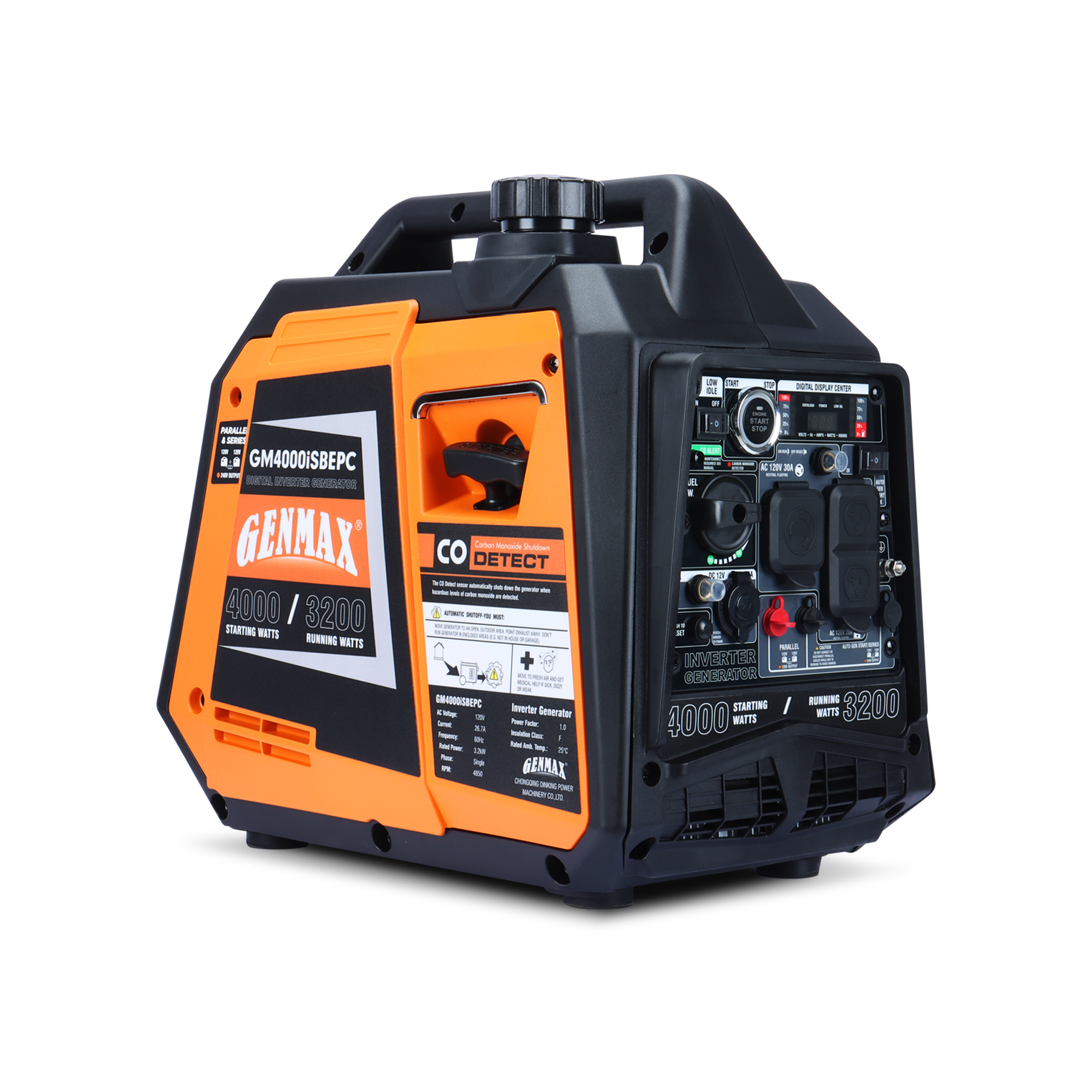 GENMAX, Inverter Gen, 4000W, Gas, Elect Start, Surge Watts 4000 Voltage ...