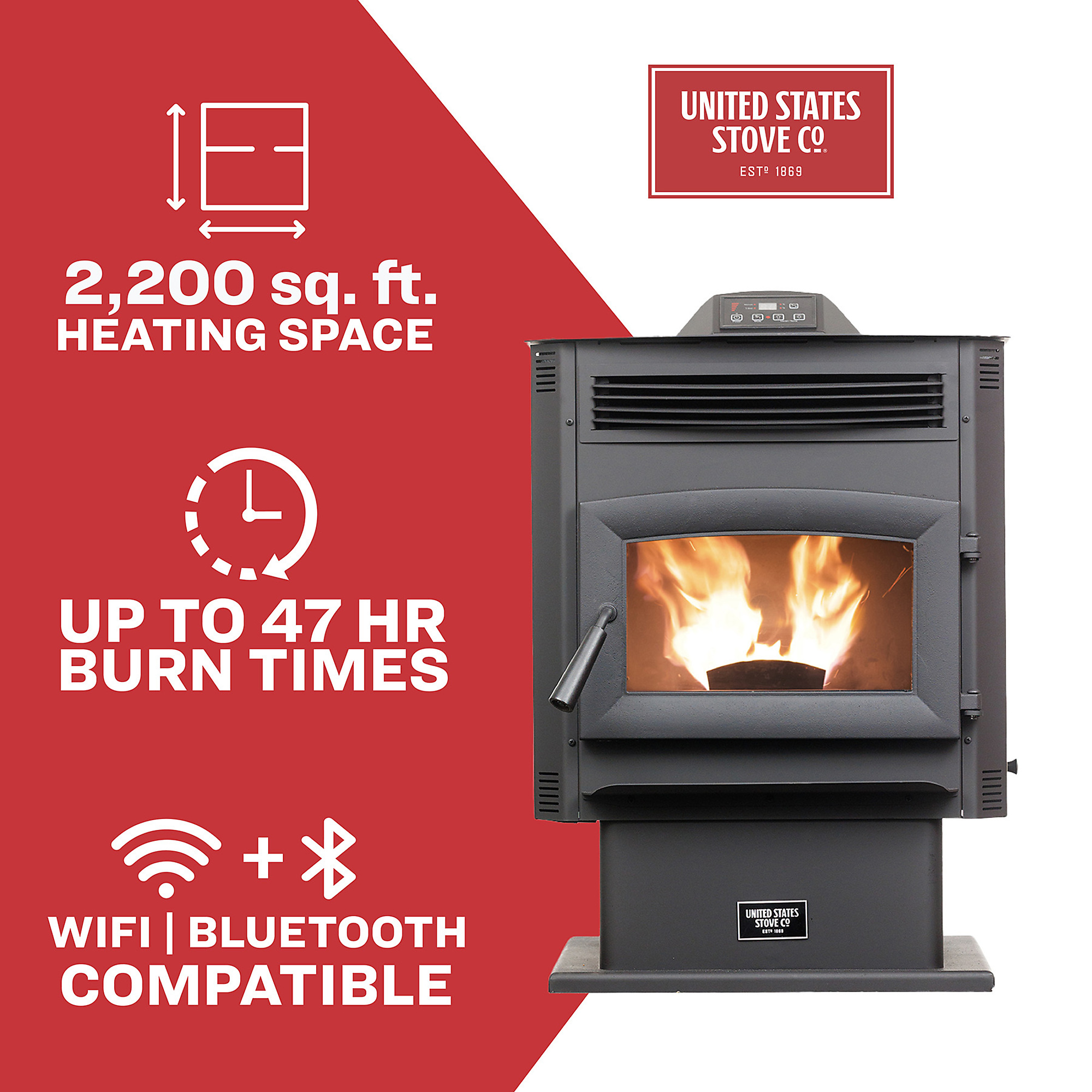 US Stove Company, US Stove 1700 Sq Ft Pellet Stove WiFi, Heat Output ...